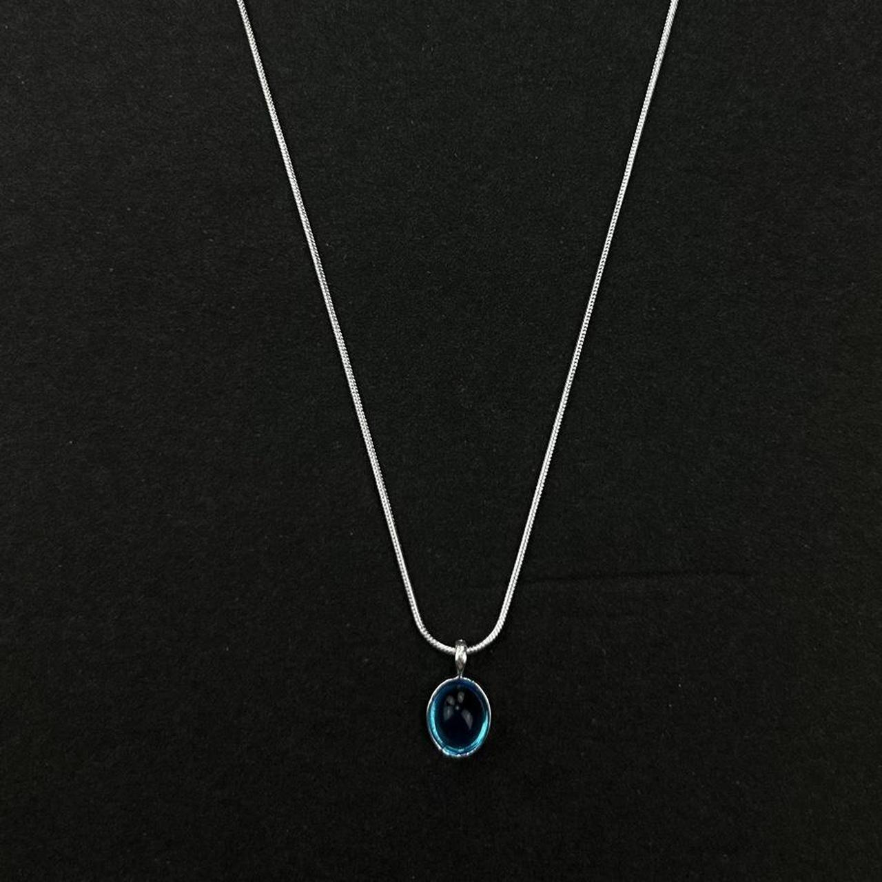 Vintage Y2K Silver and Blue Gem Indie Style Necklace... | Depop