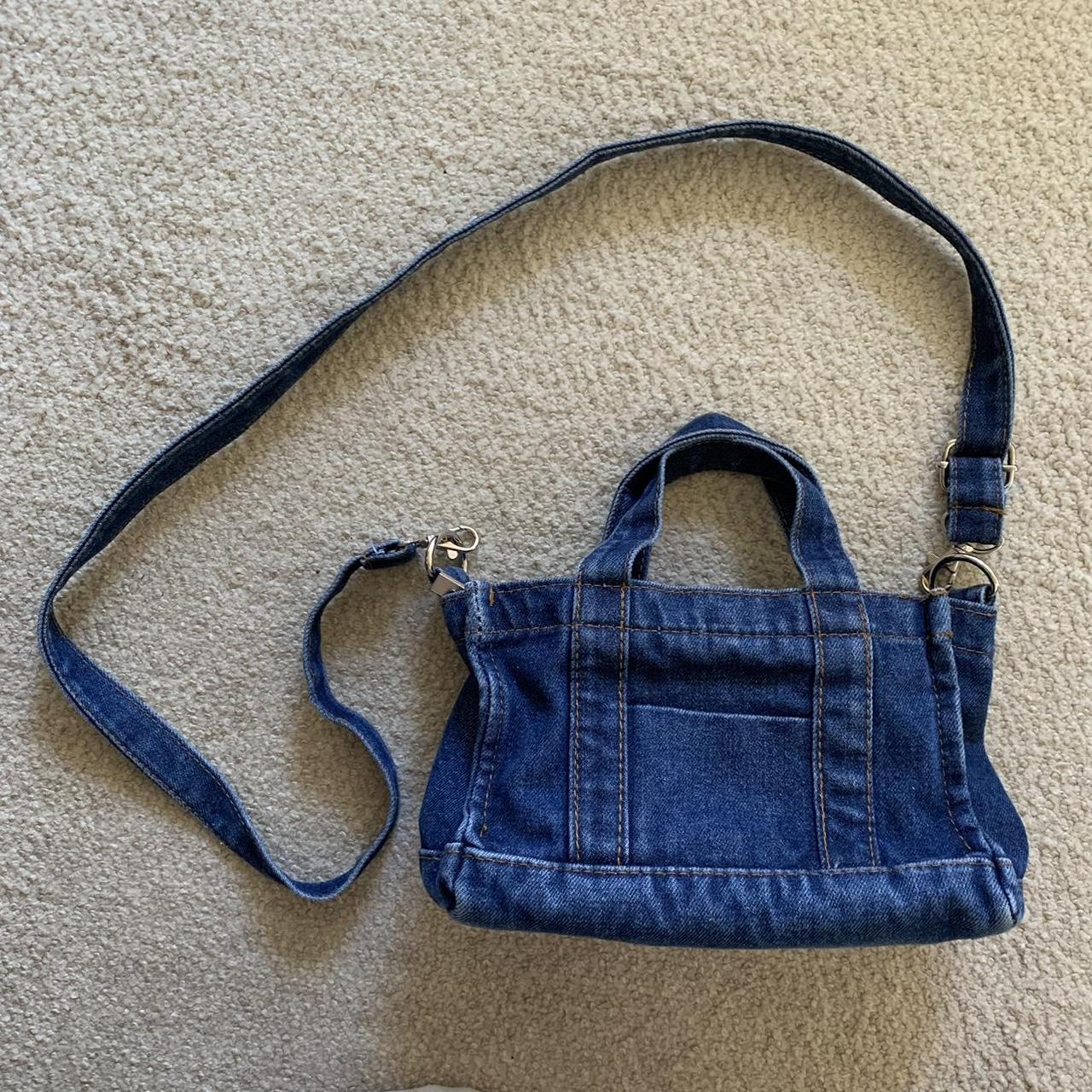 brand new blue denim shoulder purse/bag with... - Depop