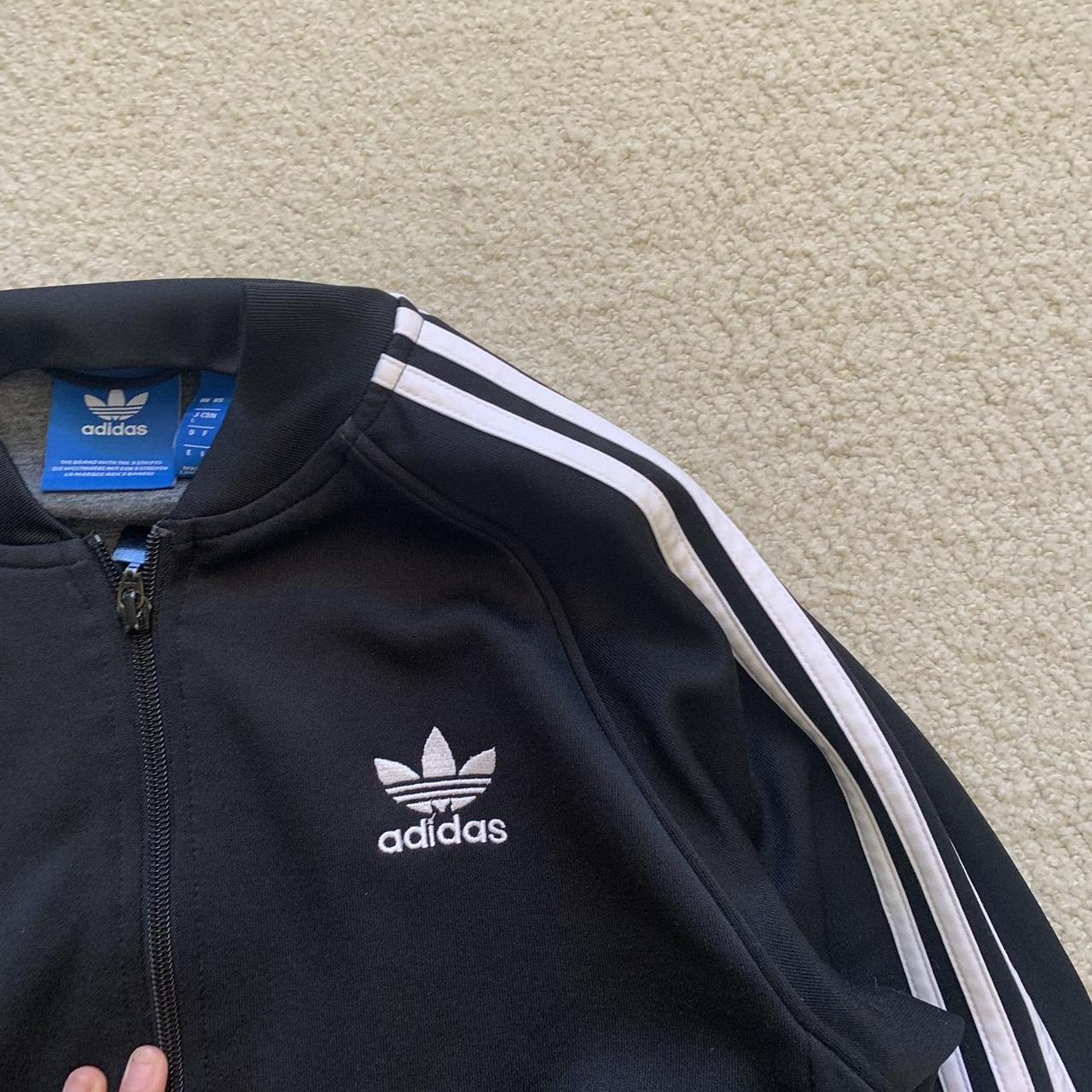 black and white striped adidas bomber jacket /track... - Depop