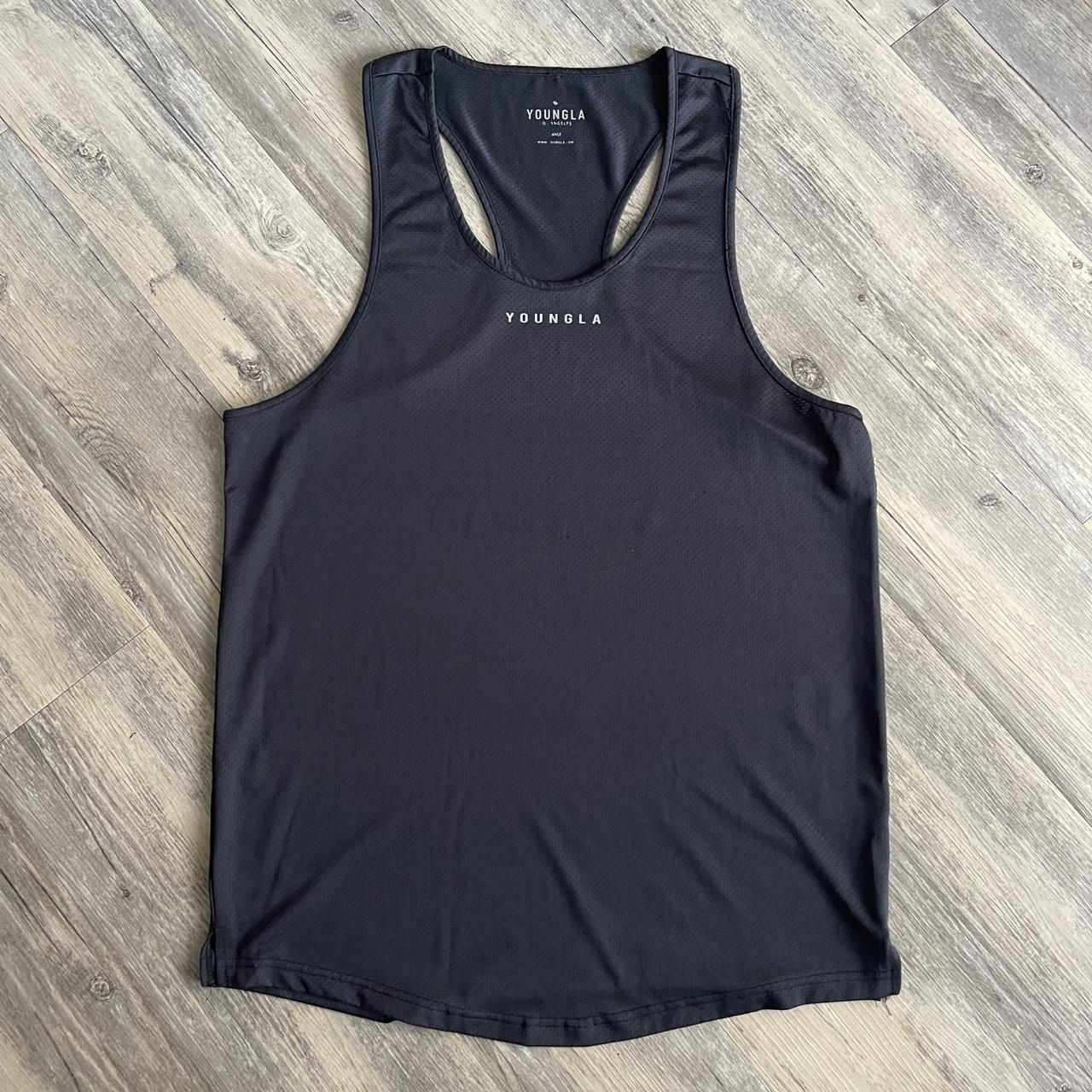 Youngla Black Large Tank/Stringer *Small snag in... | Depop