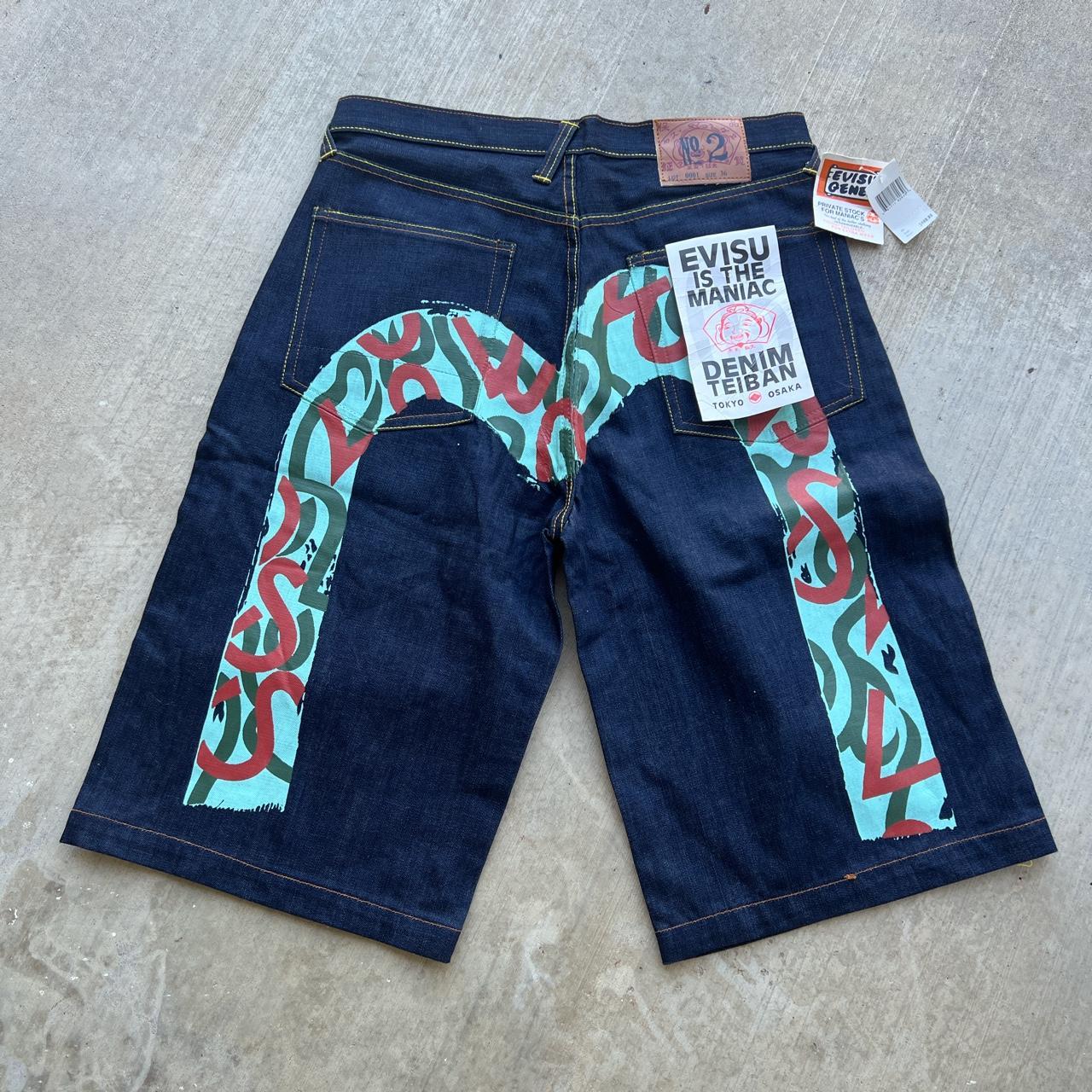 New with tags evisu button fly diacock jorts size 34... - Depop