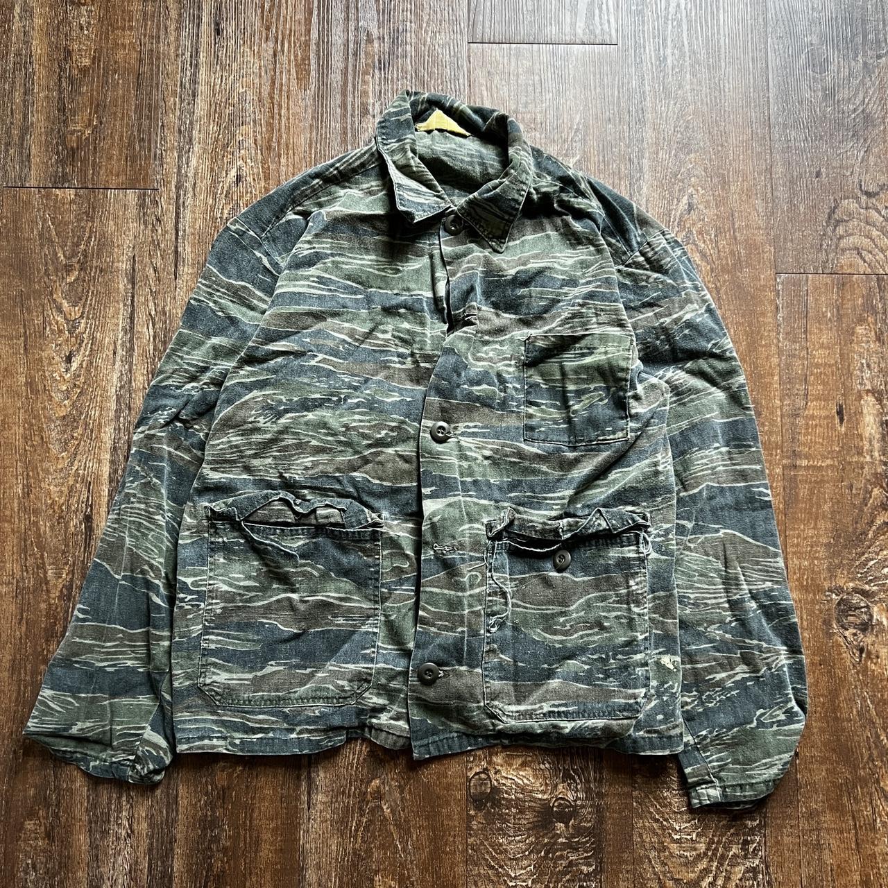 Vintage 70’s ranger tiger striped camo button up... - Depop