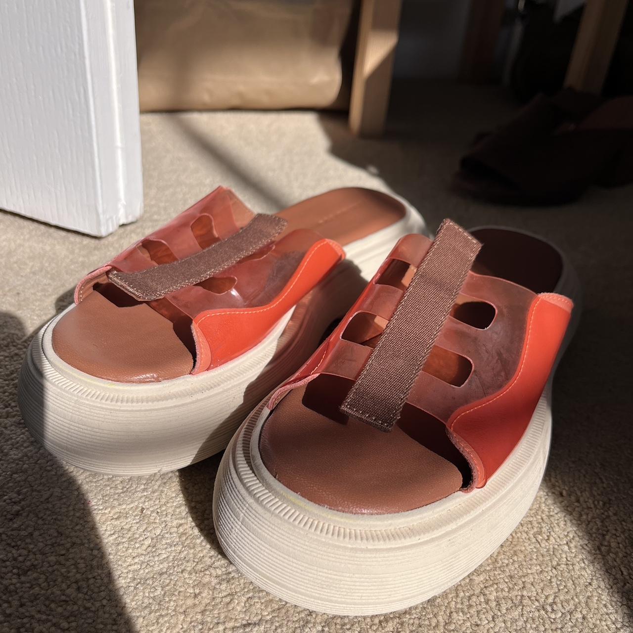 Women's Orange and Tan Slides | Depop