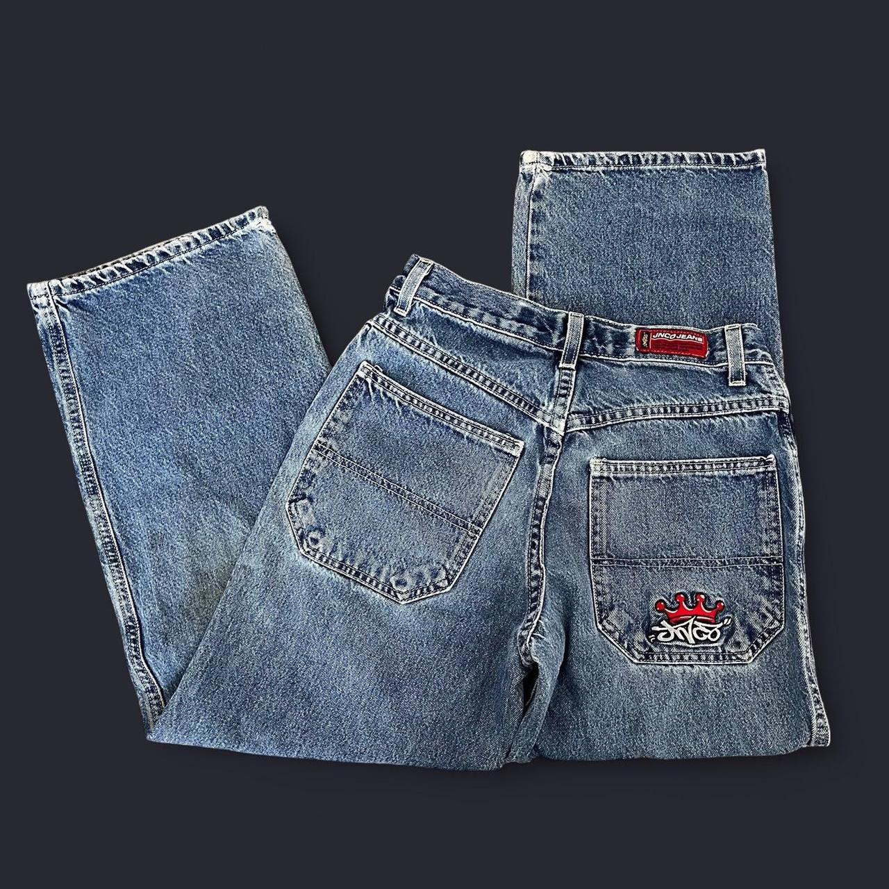 Blue vintage 90s JNCO jeans jnco red crown logo,... - Depop