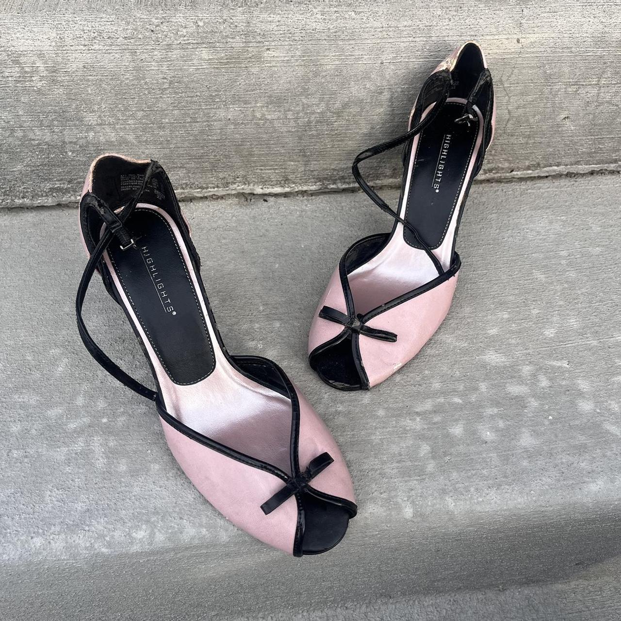 the cutest chic 90’s pair of pink and black heels... | Depop