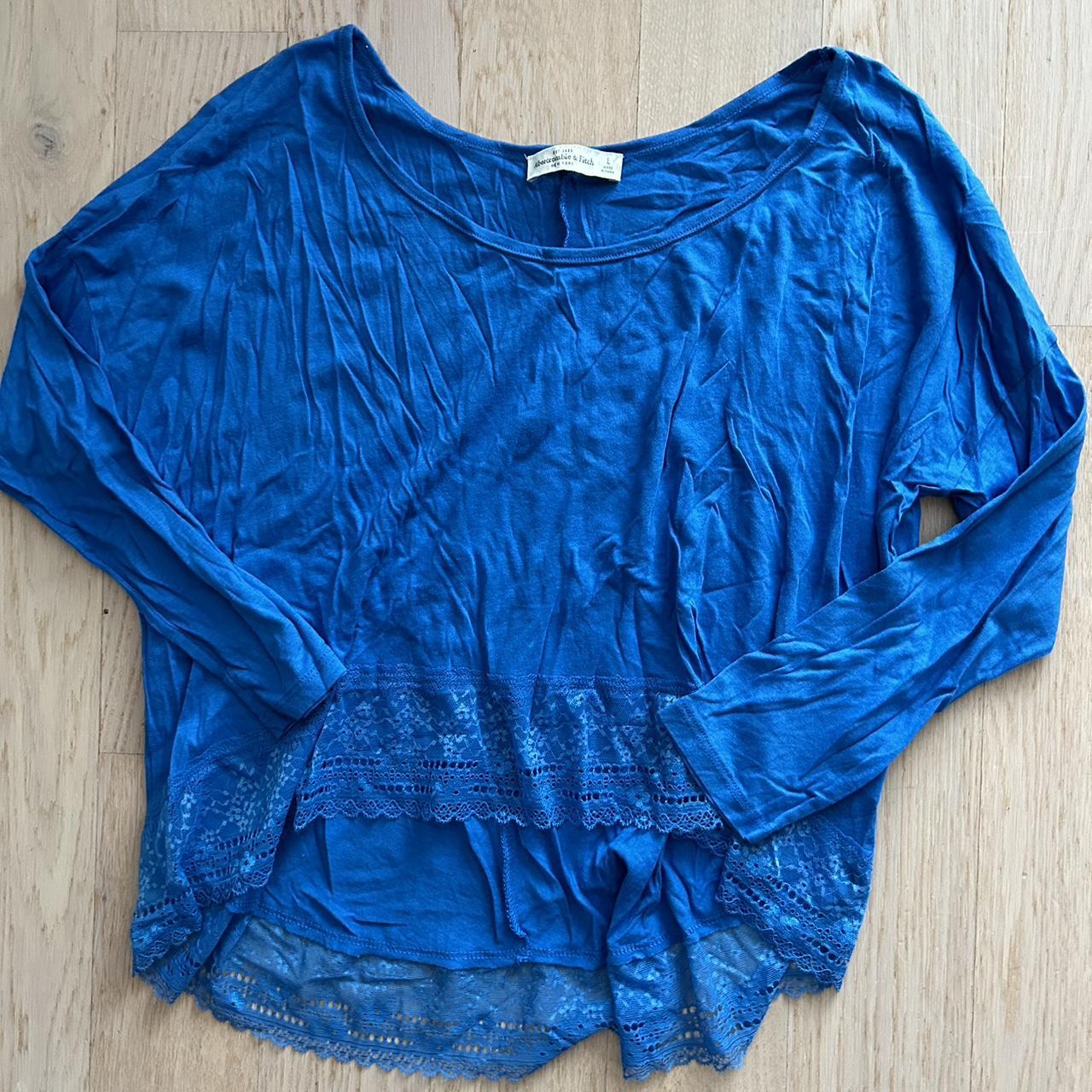 blue soft top with lace border from abercrombie &... - Depop
