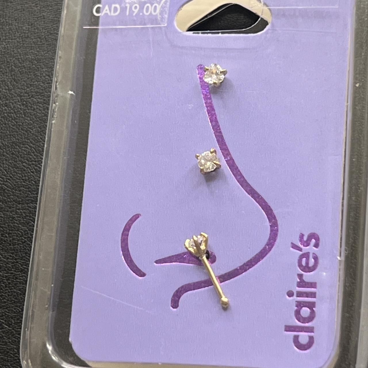 Claire's gold diamond nose piercing studs set of 3... - Depop