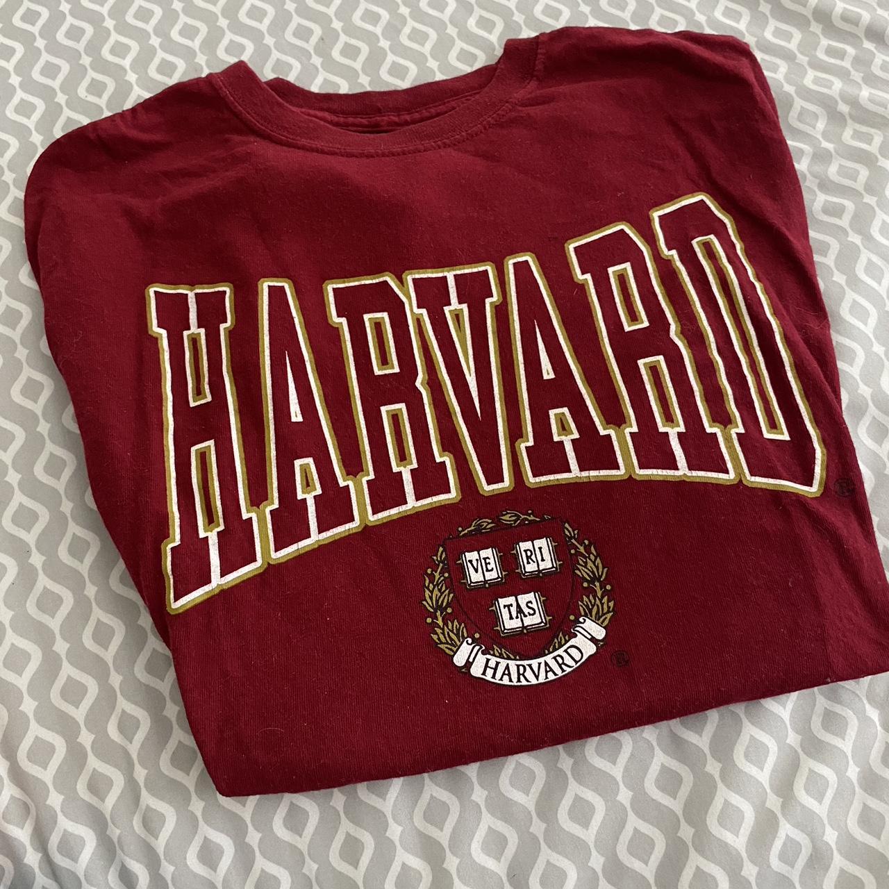 Harvard University burgundy and gold tee - Depop