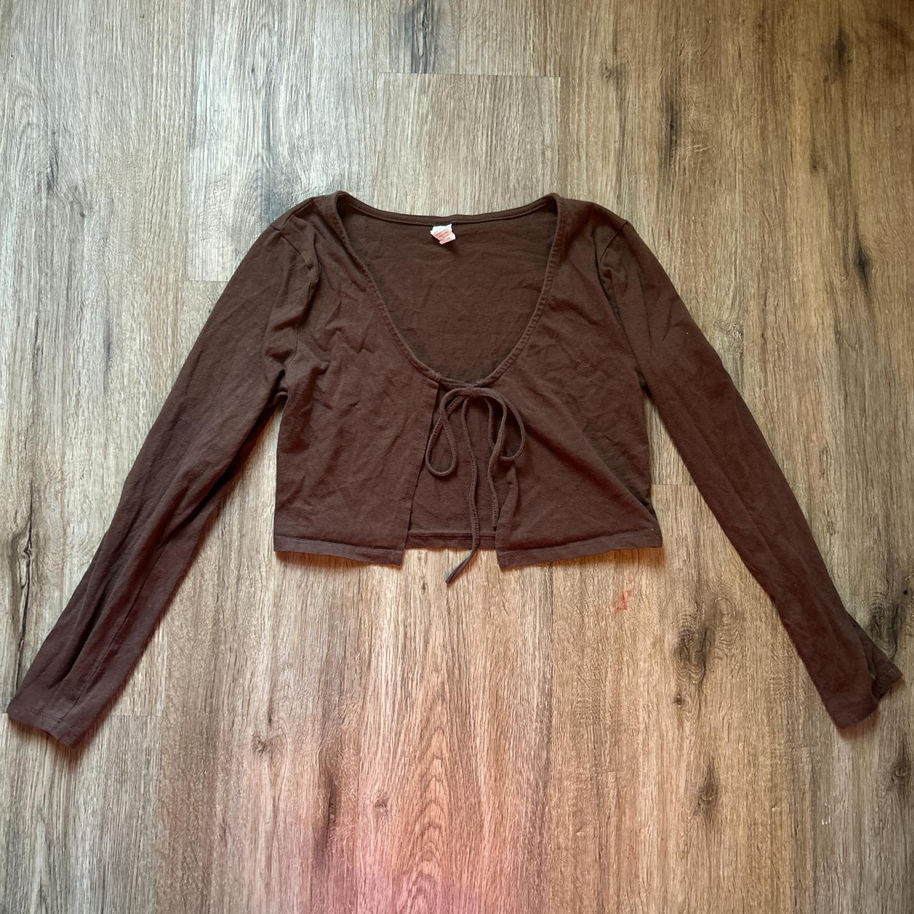 brown cottagecore cropped cardigan 🤎 size says... - Depop