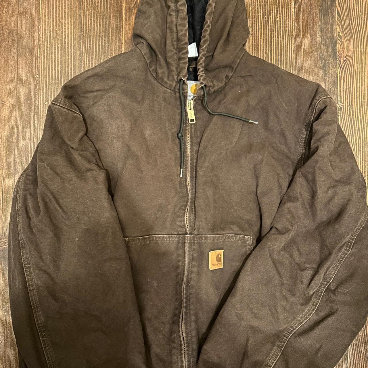 Brown Carhartt jacket with a worn look jacket | Depop
