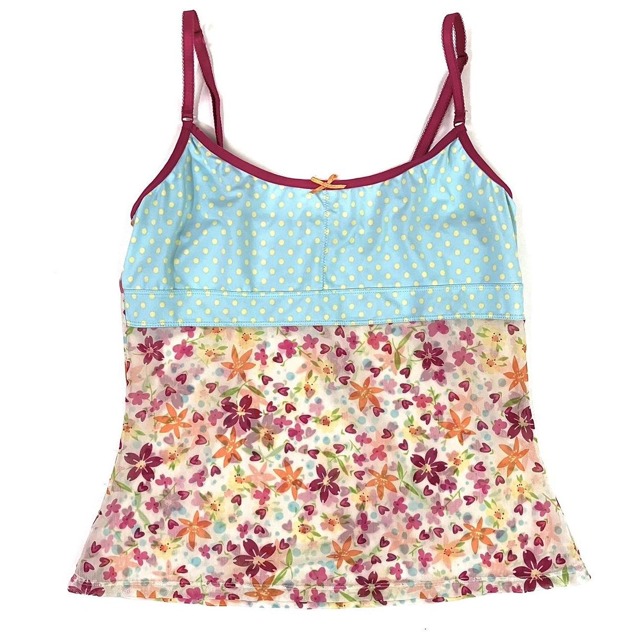Y2K sheer floral/polka dot tank Stretchy,... - Depop