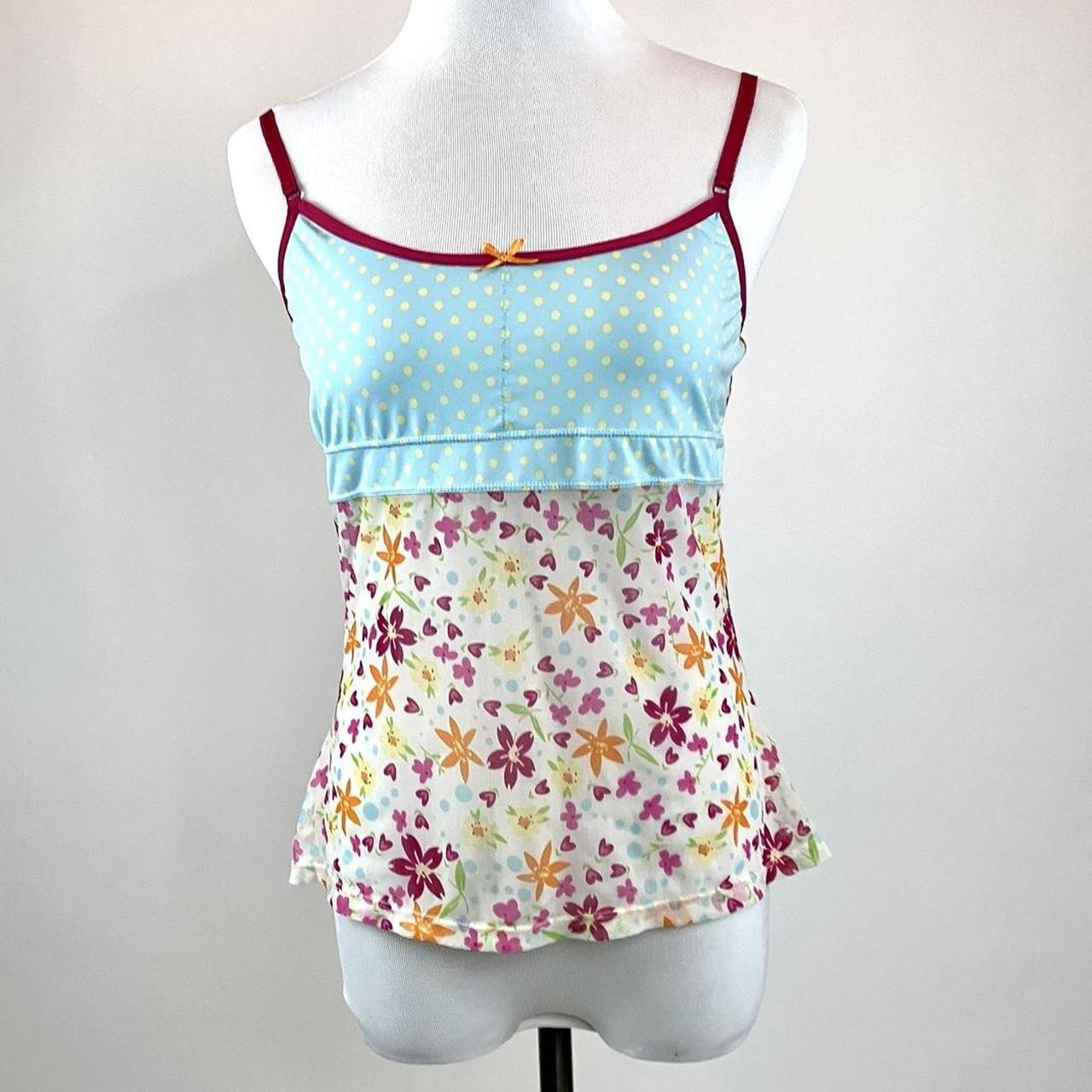 Y2K sheer floral/polka dot tank Stretchy,... - Depop