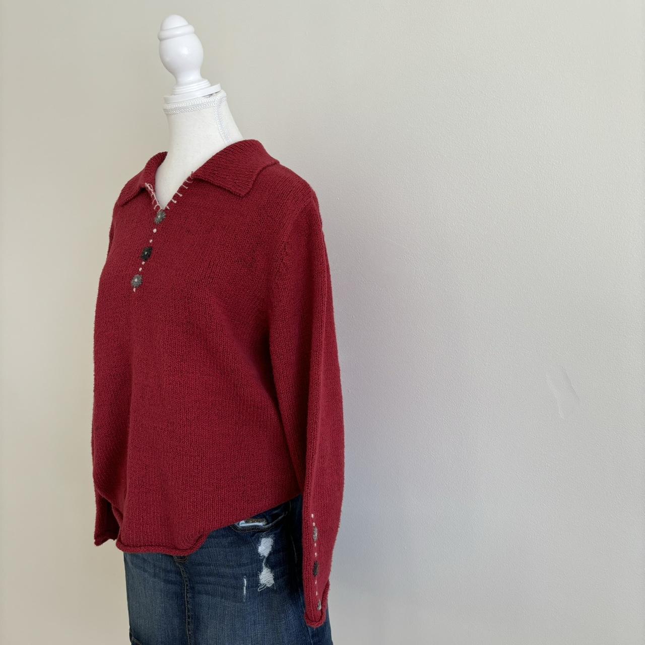 vintage wool rich red collared knit sweater with... - Depop
