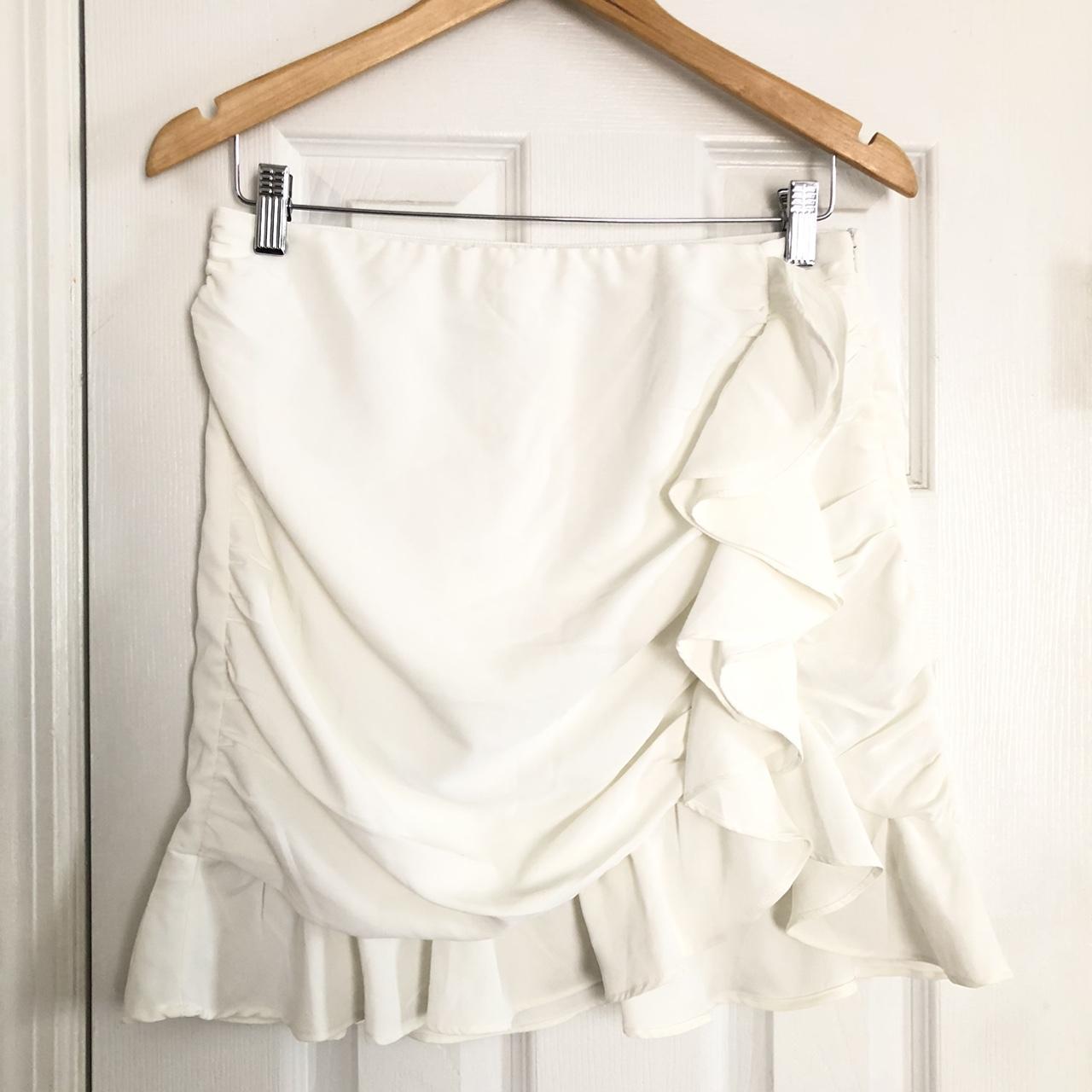 MILK & HONEY Y2K Mini Ruffle Flounce Skirt Off White... - Depop