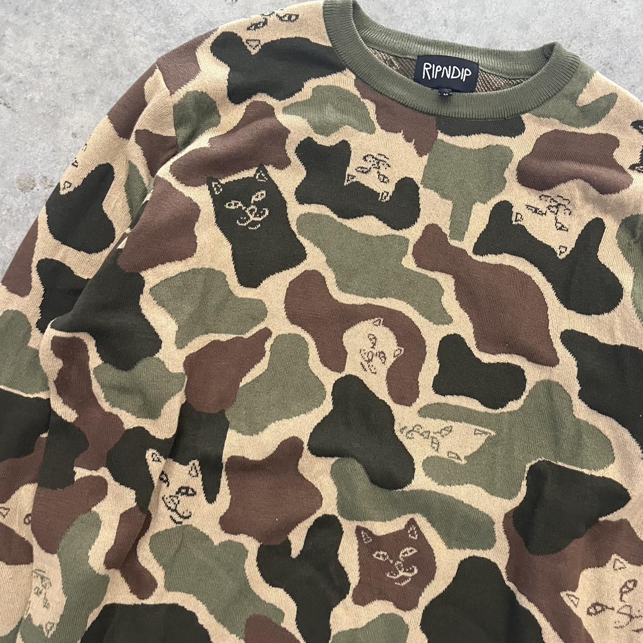 super sick cat camo rip n dip sweater size M... | Depop