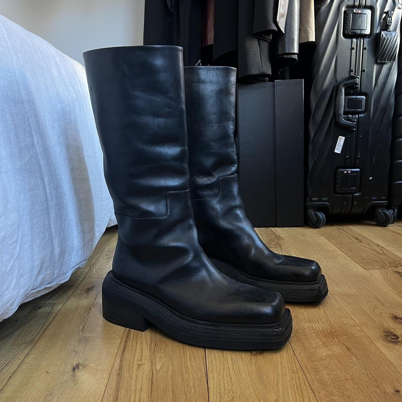 MARSELL BLACK KNEE-HIGH SQUARE CASSETTO BOOTS EU... - Depop