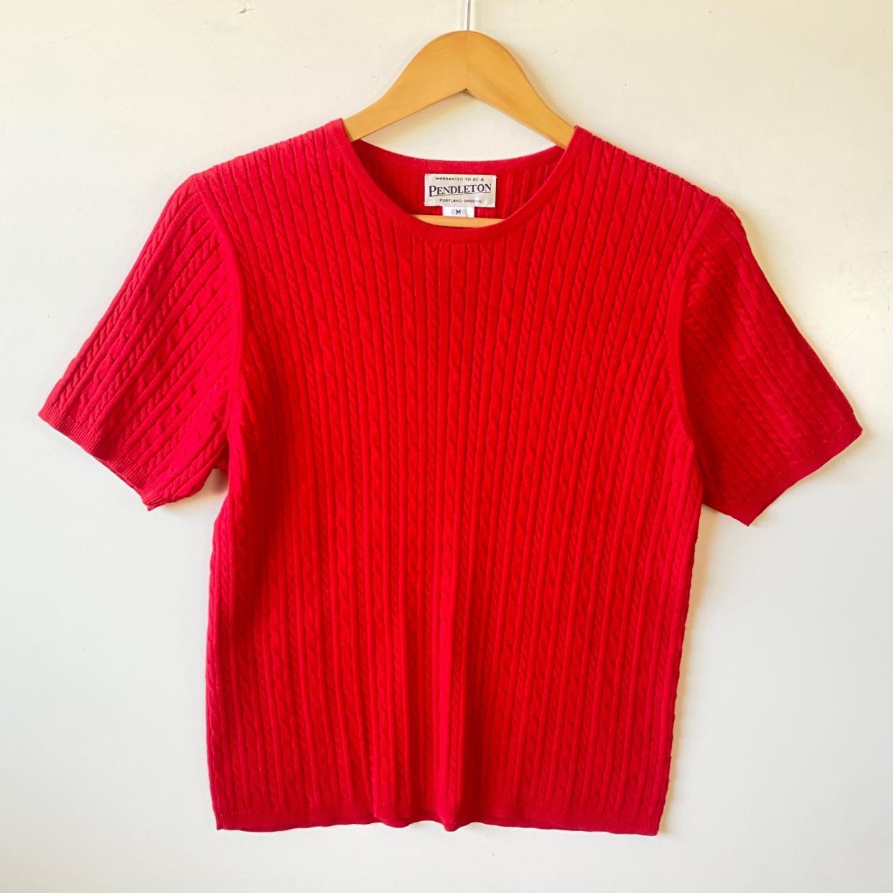 Vtg. Pendleton red cable knit sweater short sleeve... - Depop