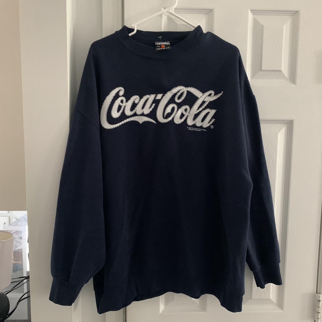 Coca-Cola Men's Navy and White Sweatshirt | Depop