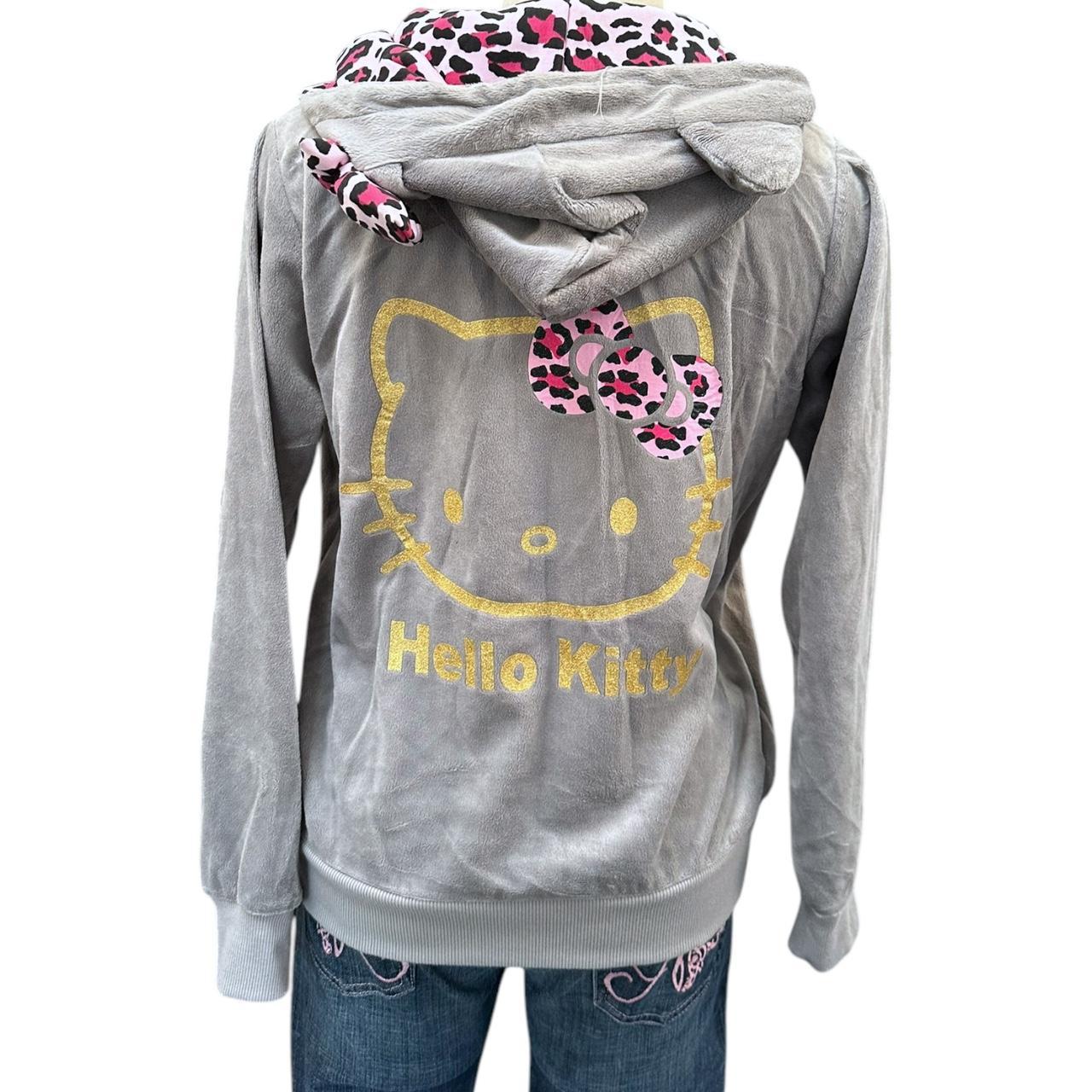 2000s mcbling Hello Kitty grey velour leopard print... | Depop