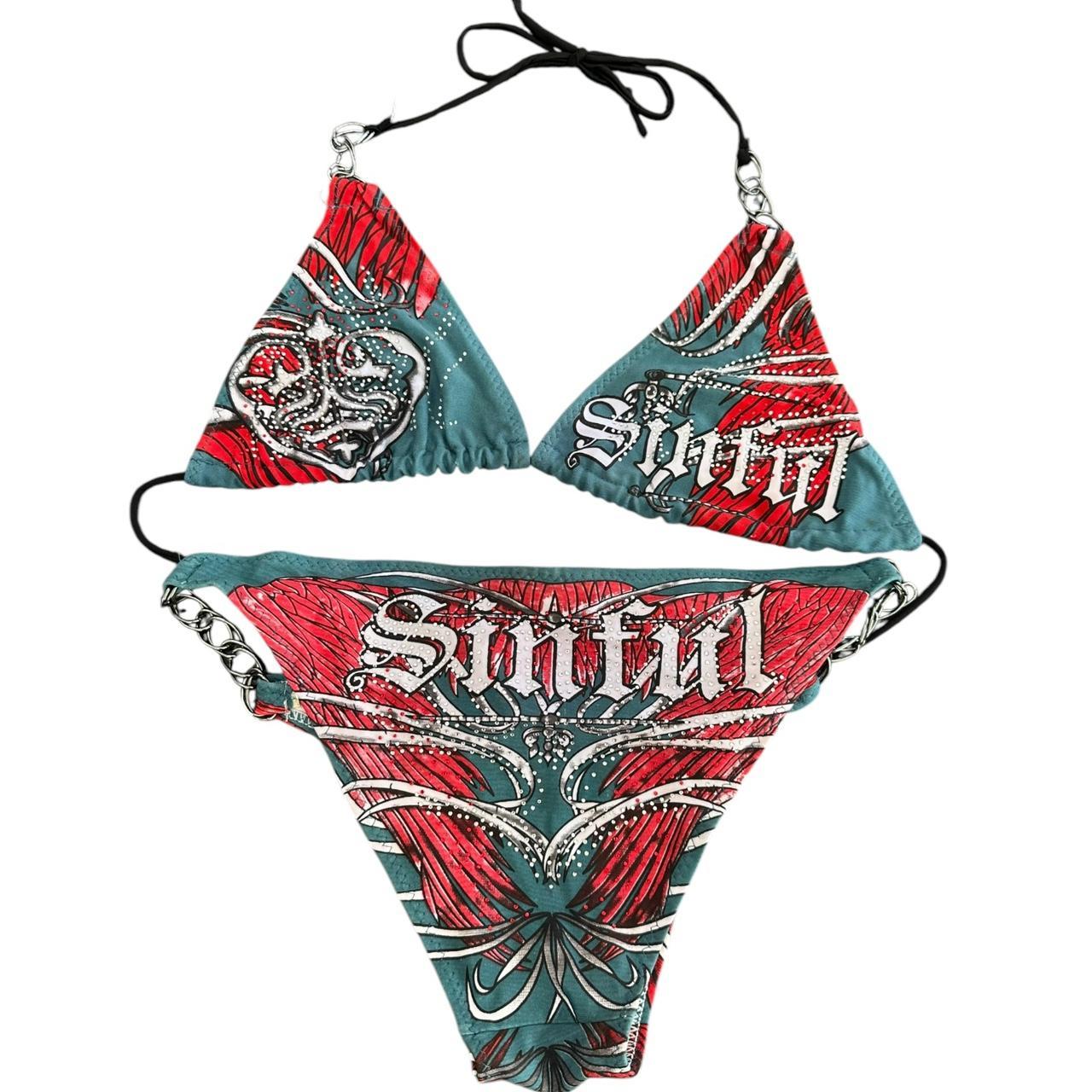 2000s mcbling Affliction Sinful rhinestone slogan... | Depop