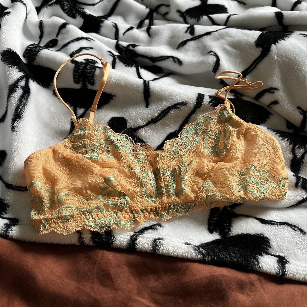 Urban Outfitters Orange/mint Lace bralette Gently... - Depop