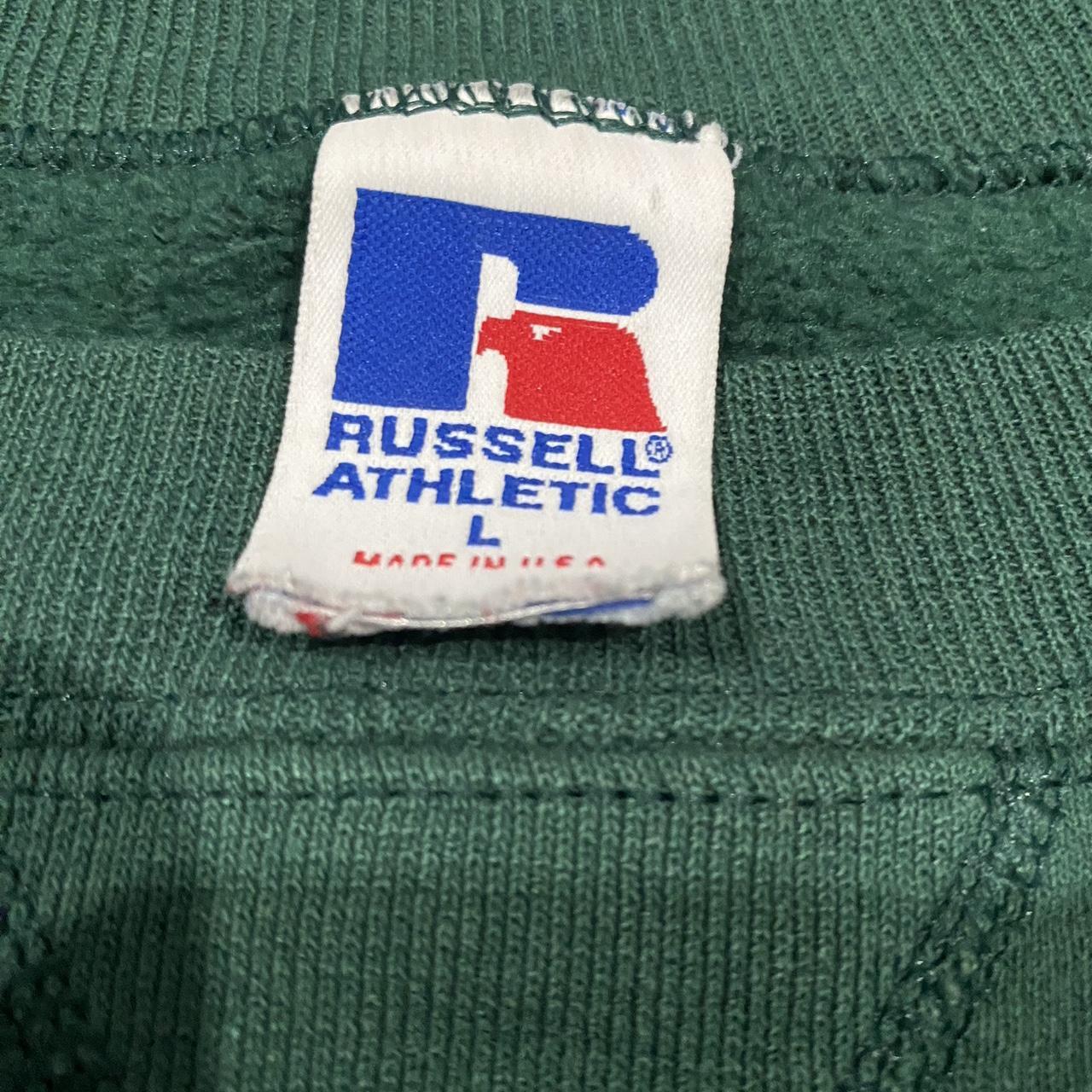 green russell athletic crewneck size large condition... - Depop