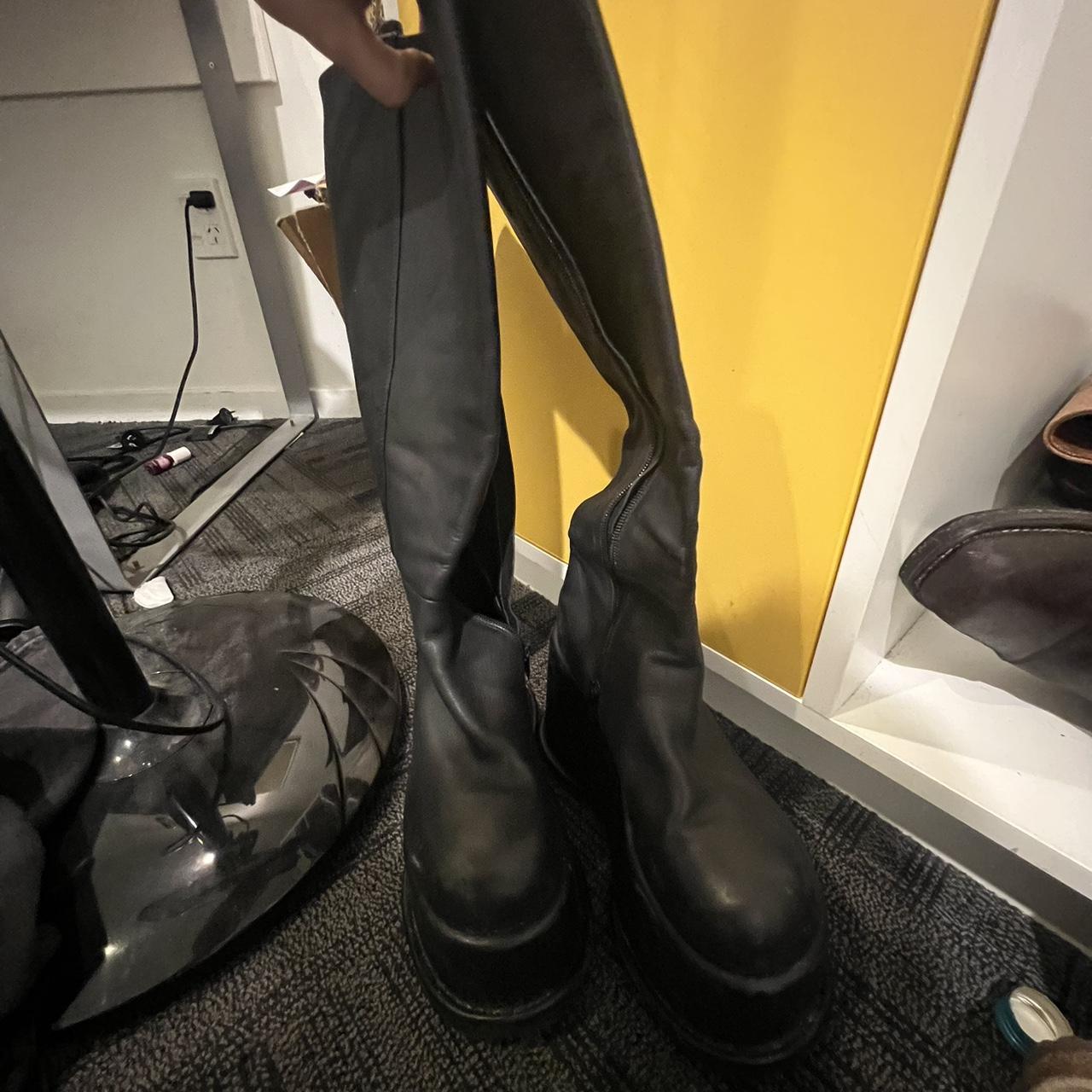 Unif smokeboots, platform black knee high boots.... - Depop