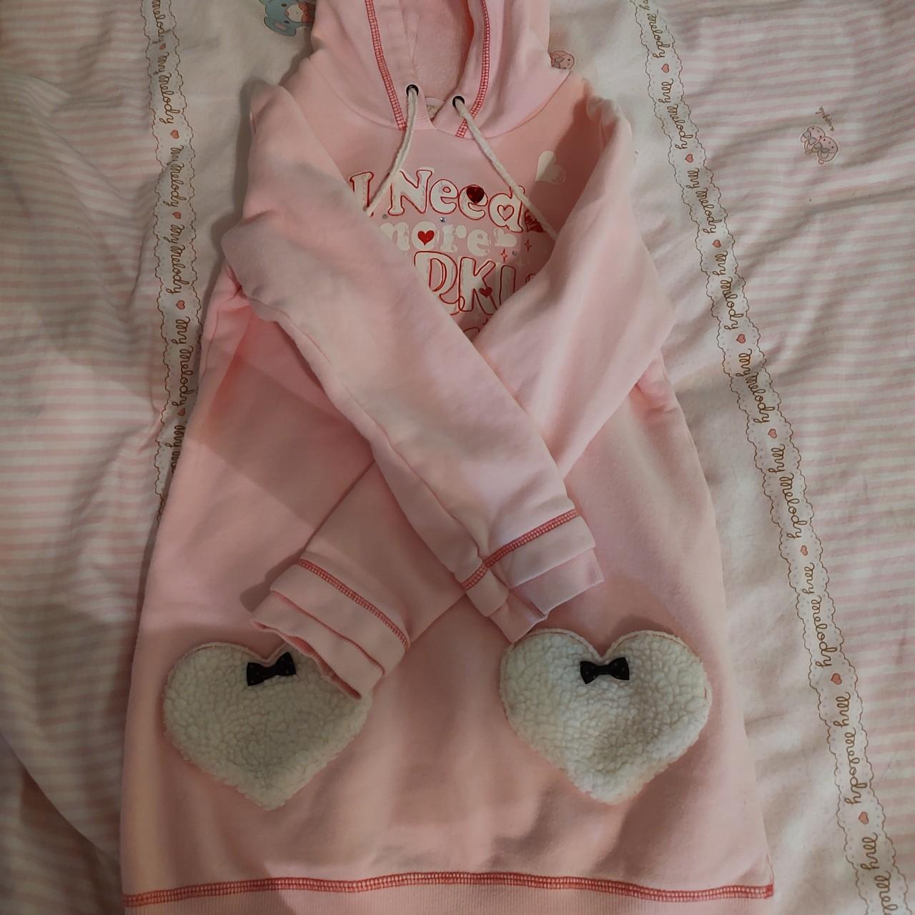 mezzo piano pink hoodie dress size 135 with heart... | Depop