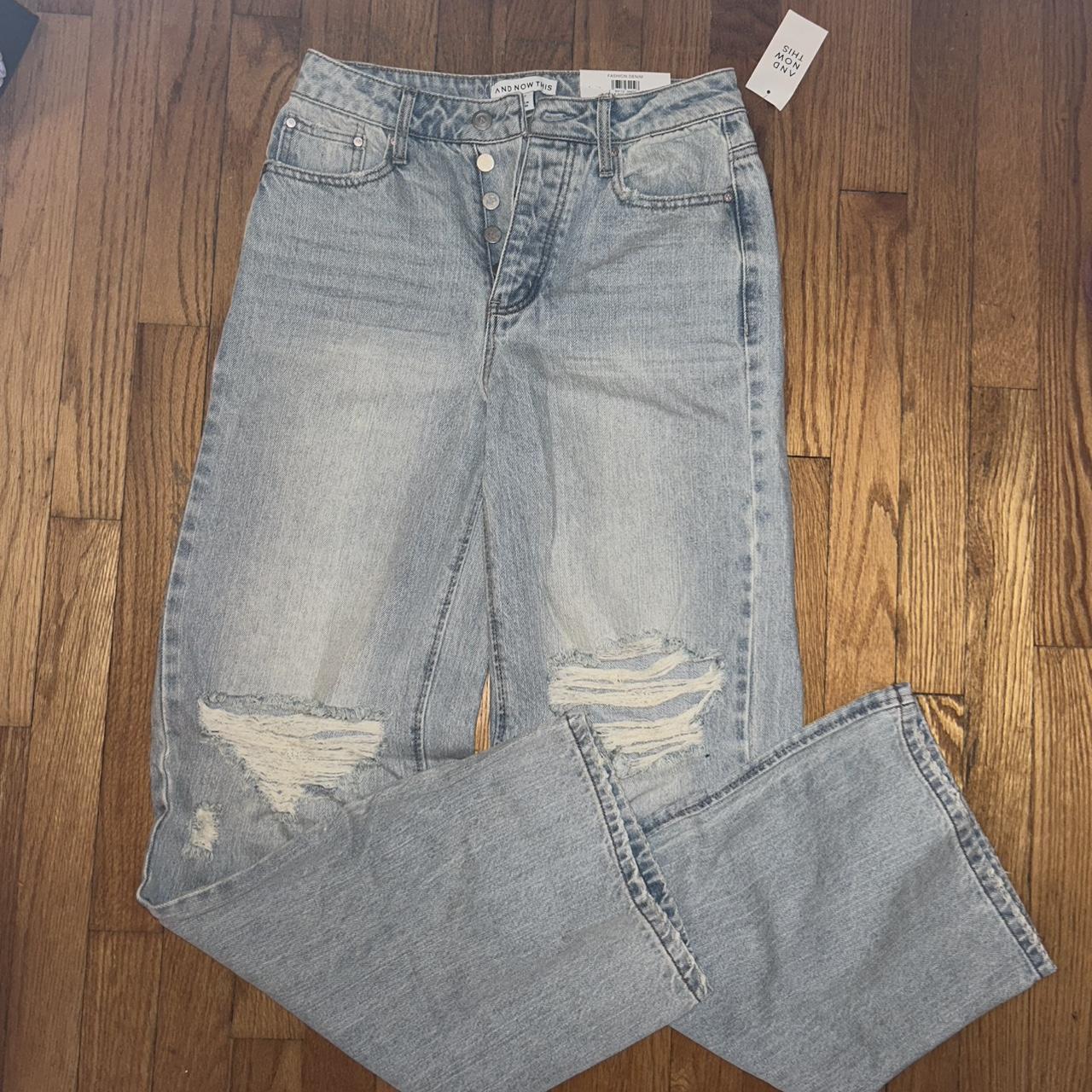 Light wash high-waisted distressed denim jeans... - Depop