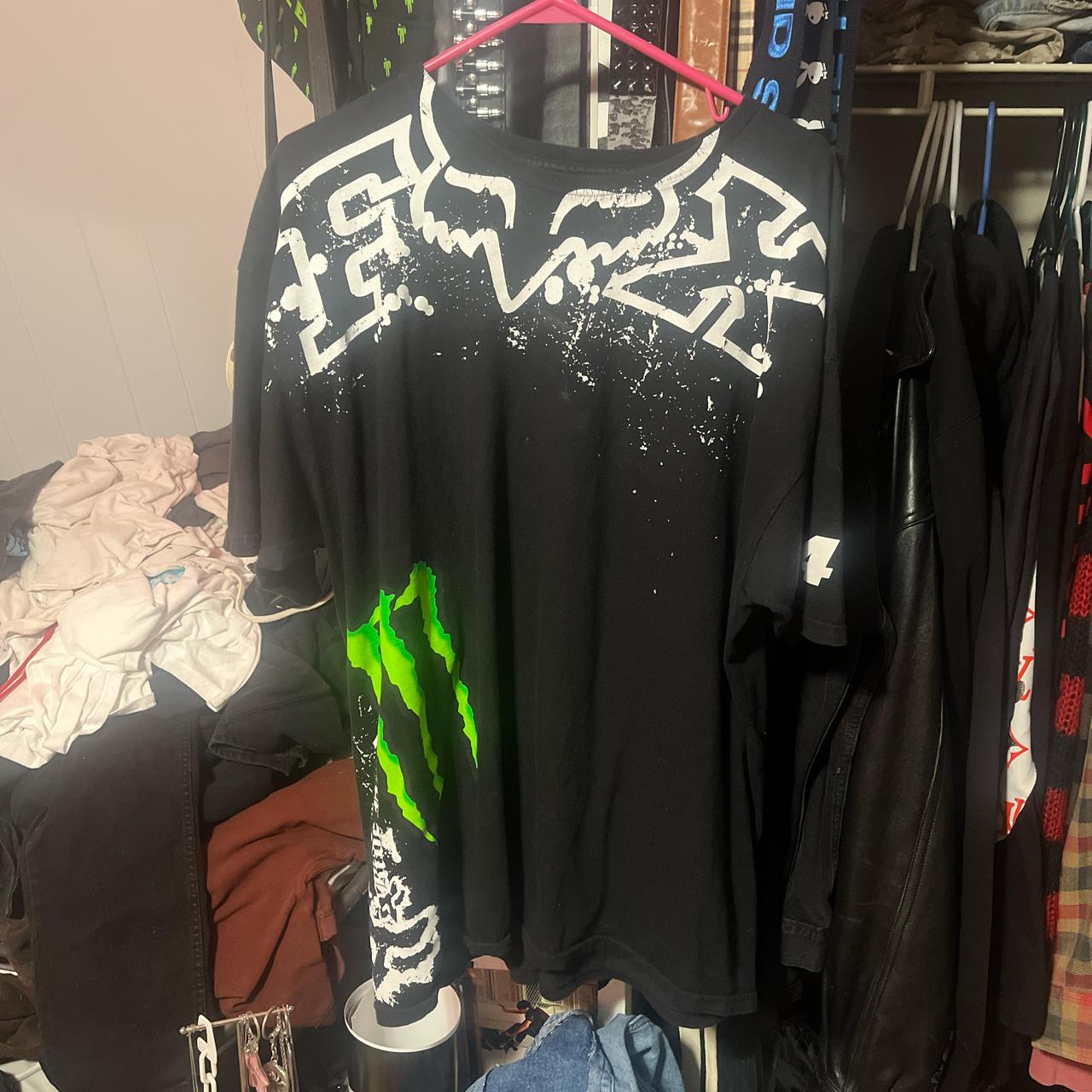 on hold fox racing x monster energy black t shirt... - Depop