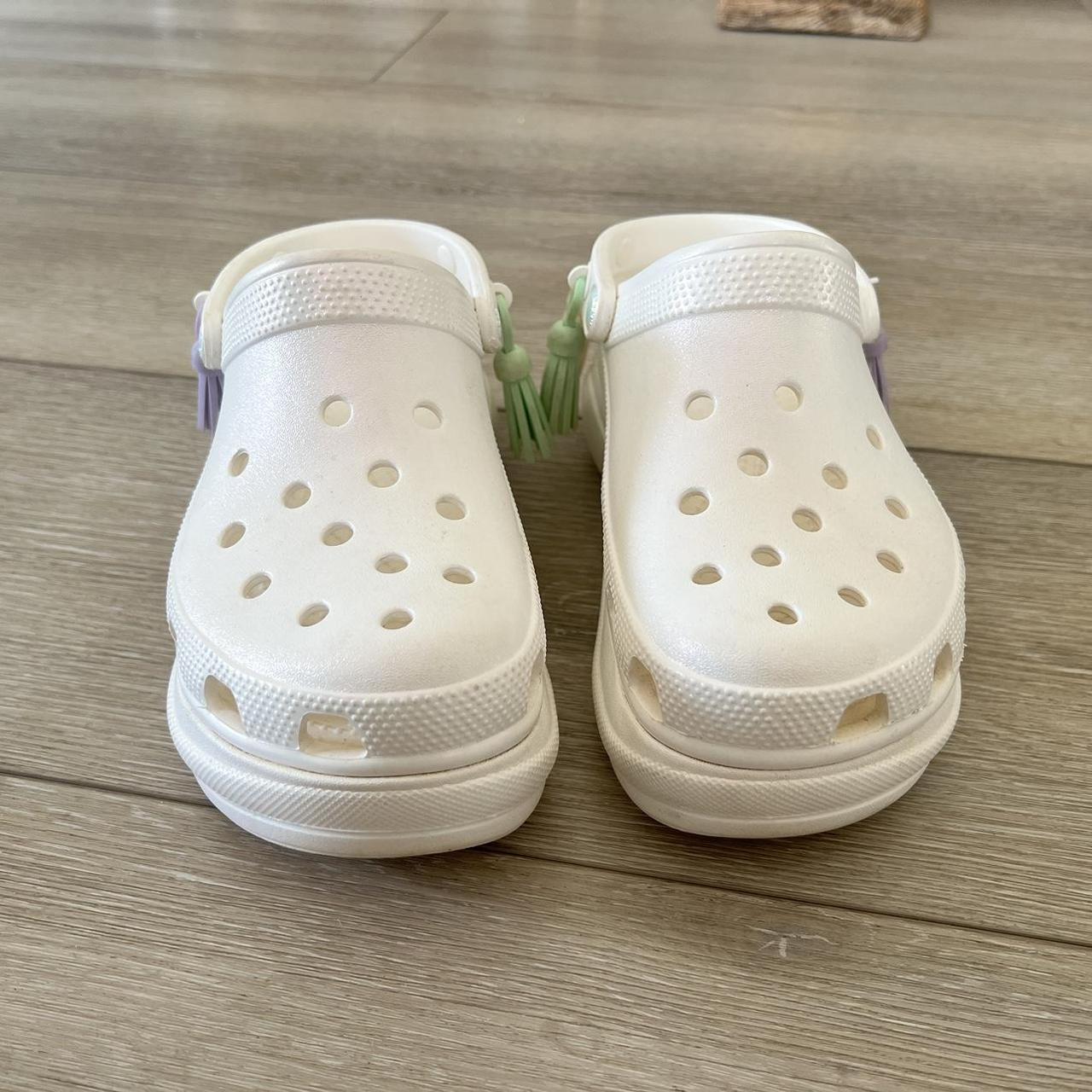 discontinued iridescent bae platform crocs size... - Depop