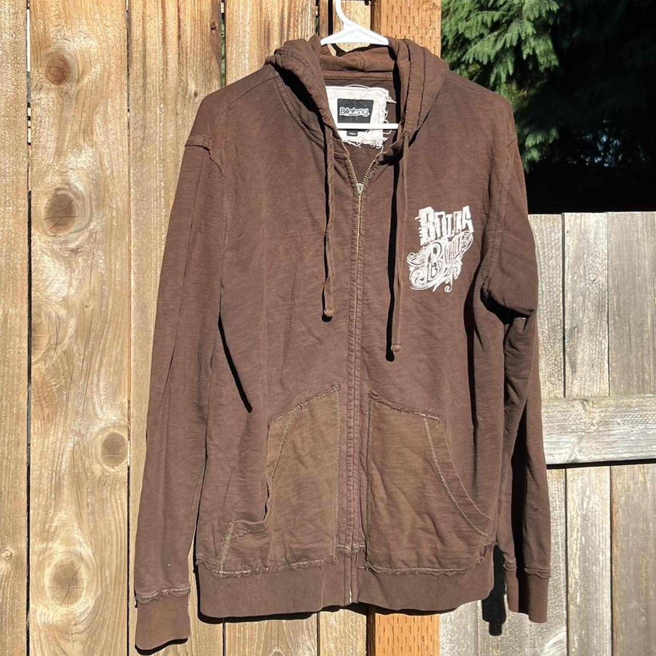 brown y2k zip up hoodie zipper pull broken off but... - Depop