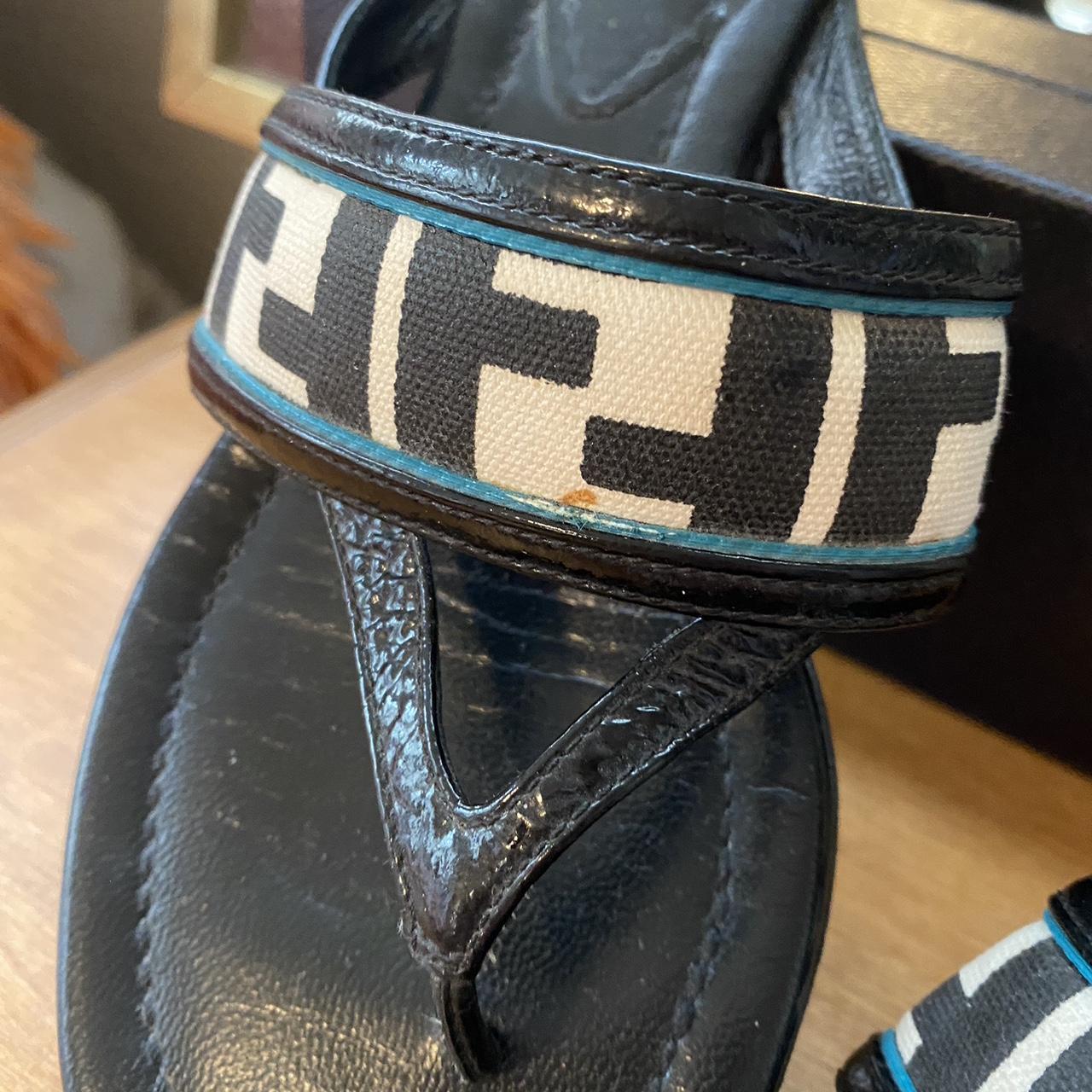 Size 36 1/2 Fendi sandals in patent black with... - Depop