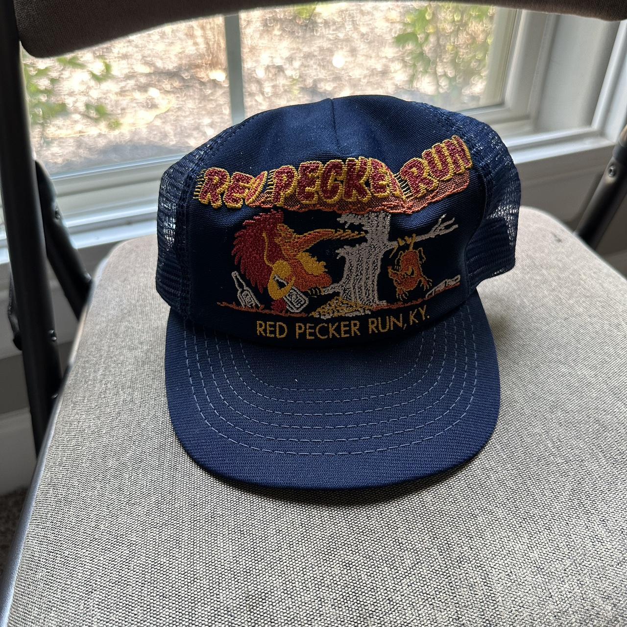 Vintage red pecker run SnapBack hat - Depop