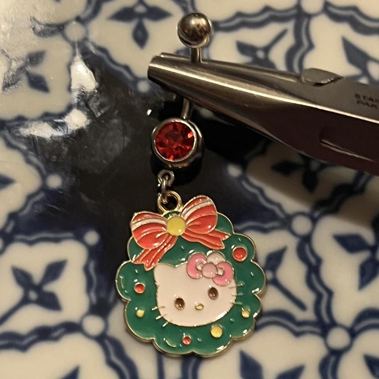 red Christmas hello kitty belly button ring handmade... - Depop