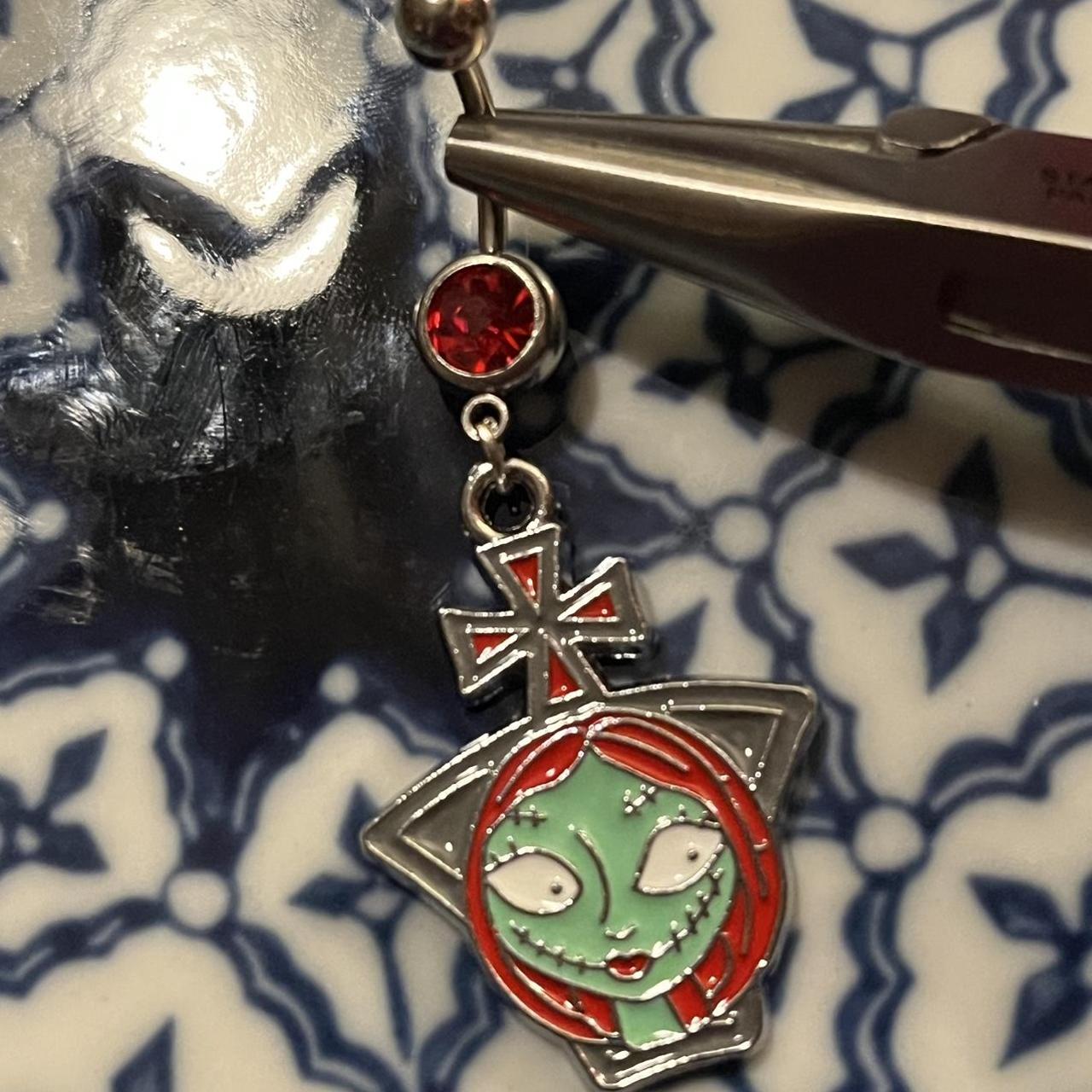 red emo goth belly button ring handmade by myself... - Depop