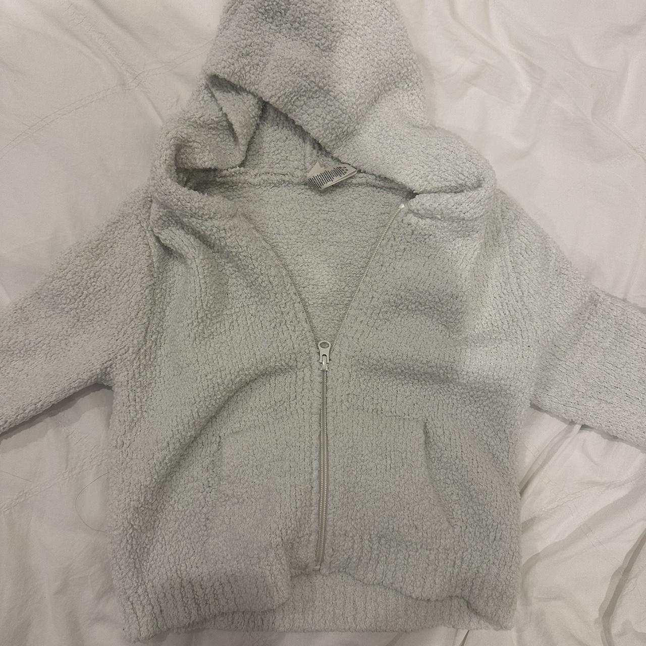 off white/cream skims fluffy cropped jacket in size... - Depop