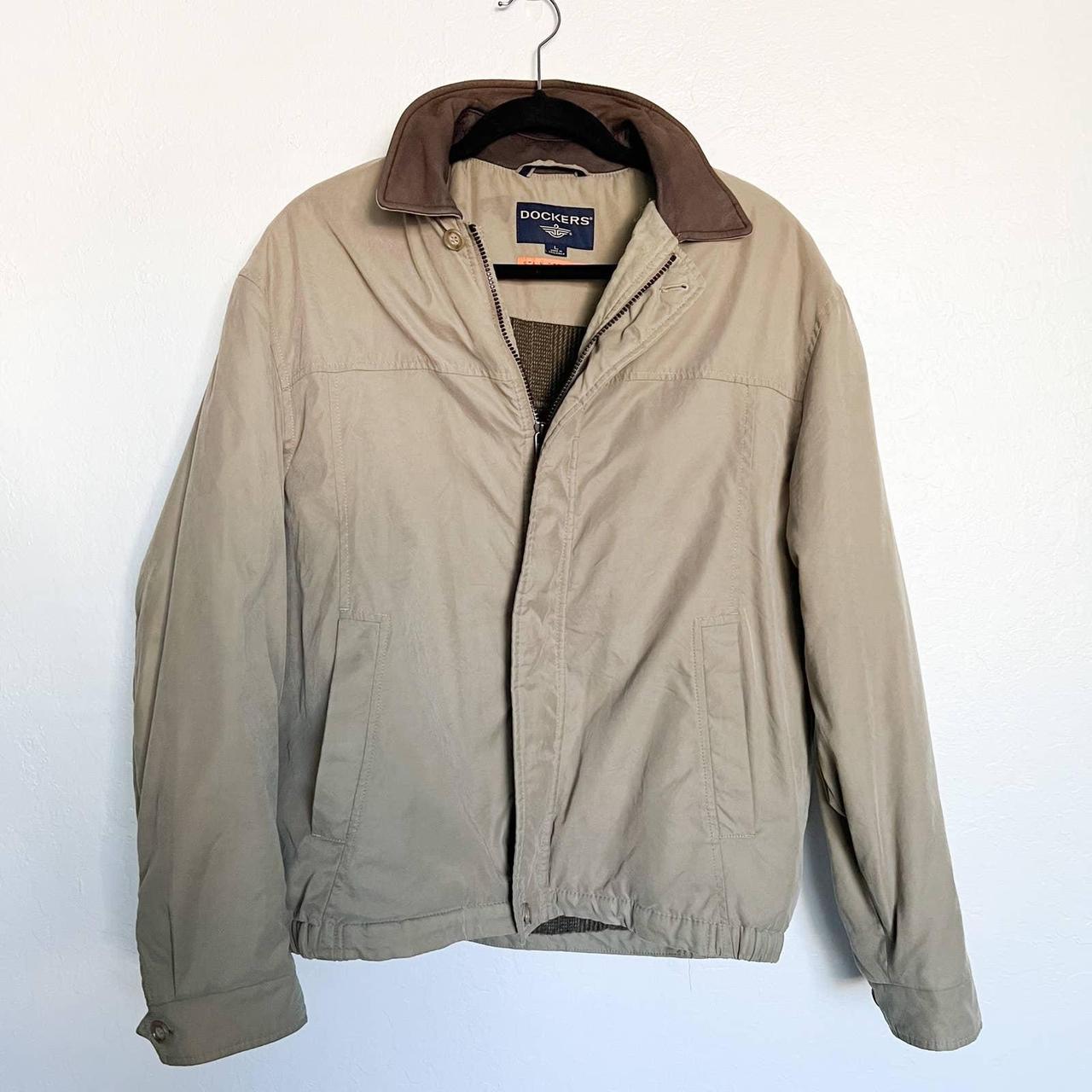 DOCKERS Tan Khaki Flannel Lined Leather Collar Dad... - Depop