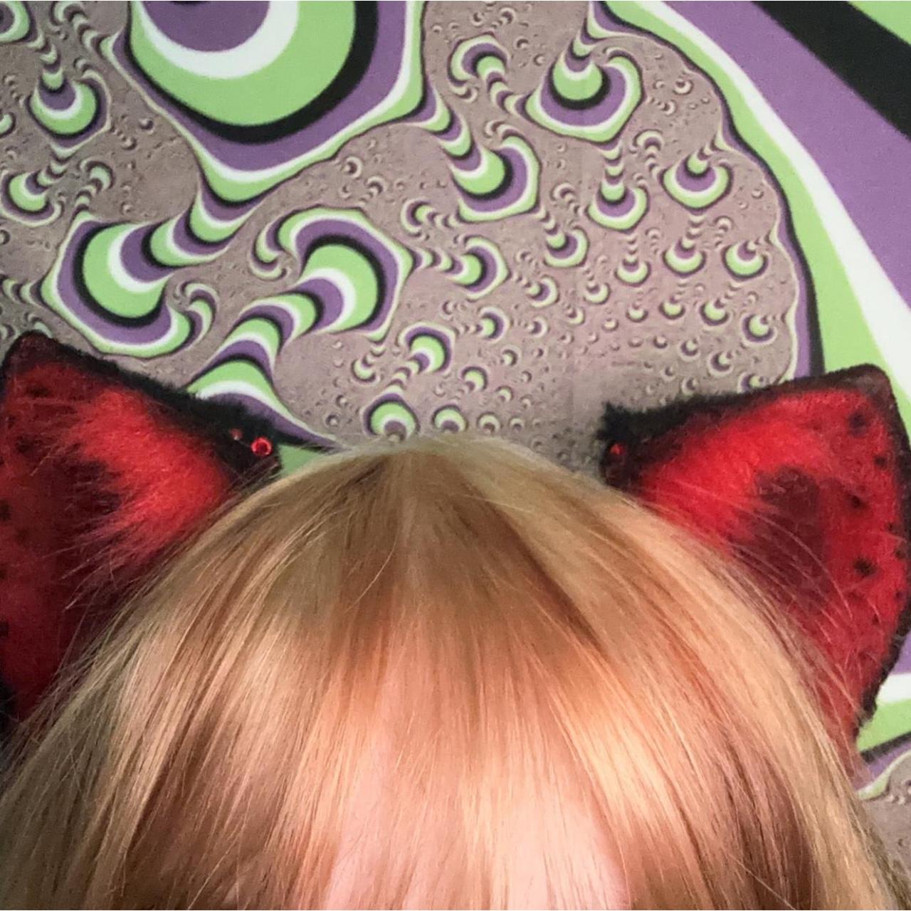 HANDMADE catzo club black and red cat ears. In good... - Depop