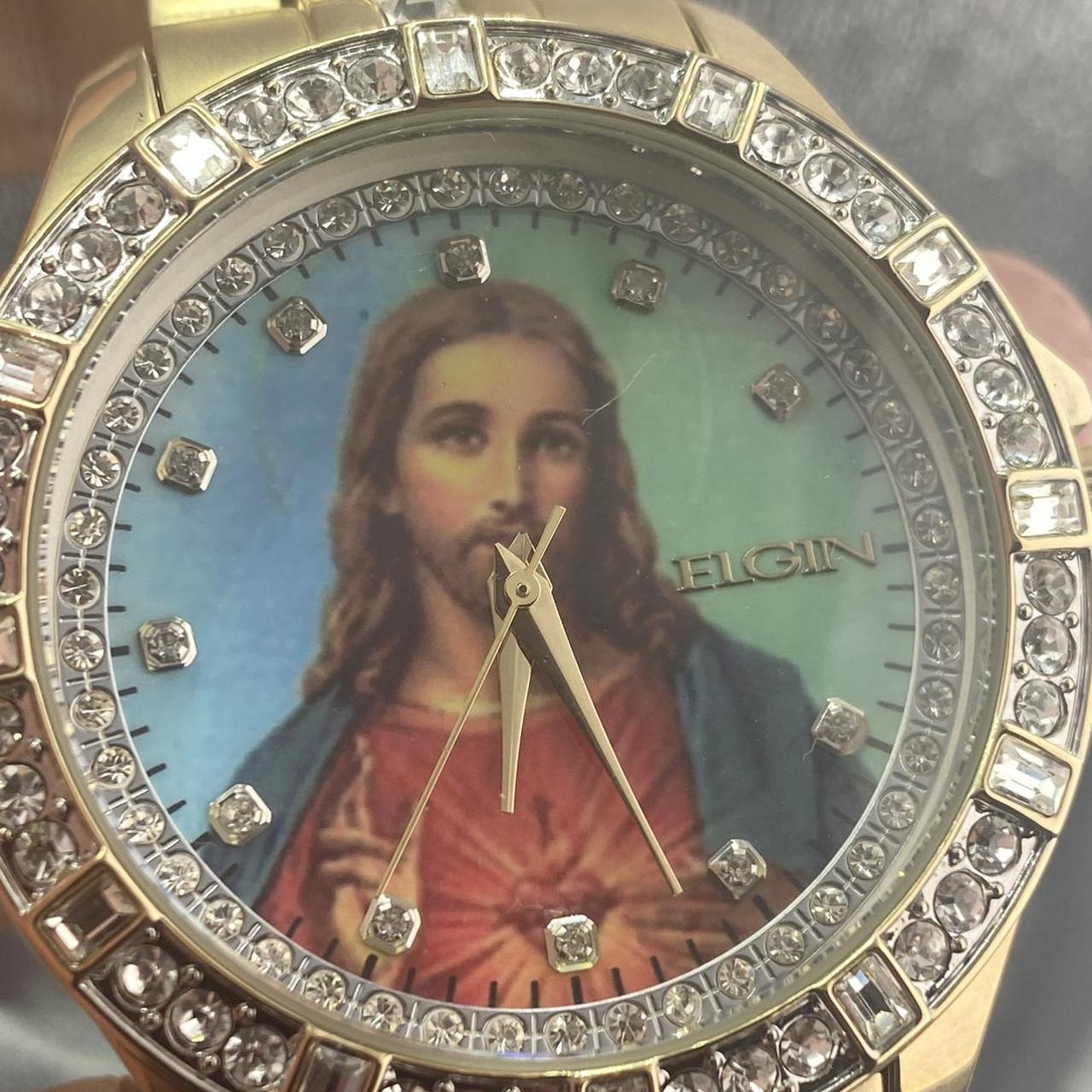 Elgin Jesus Figure Case In Goldtone Men 45mm... - Depop