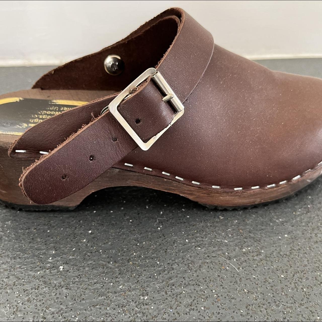 Orthopaedic wooden leather brown clogs with a side... - Depop