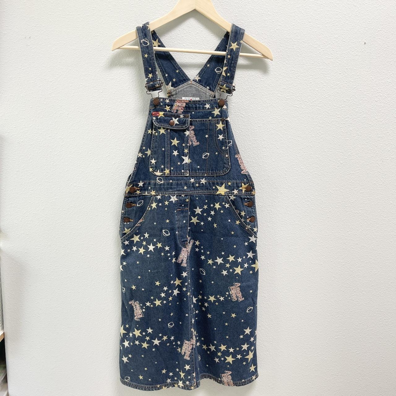 Angel Blue all over print denim overalls jumper... - Depop