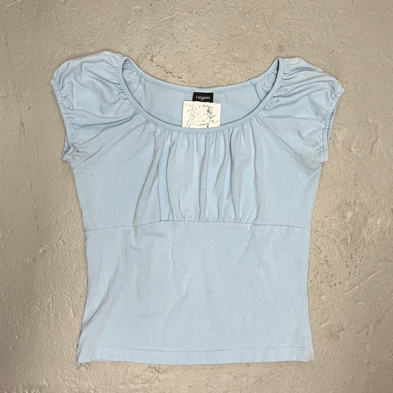 vintage 90s y2k milk maid style top in baby blue by... - Depop