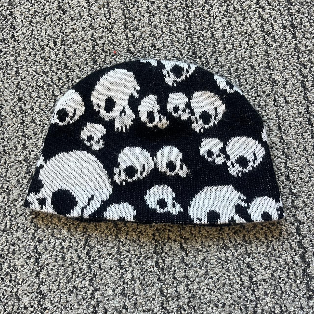 sick skull beanie fits nice rolled and unrolled - Depop