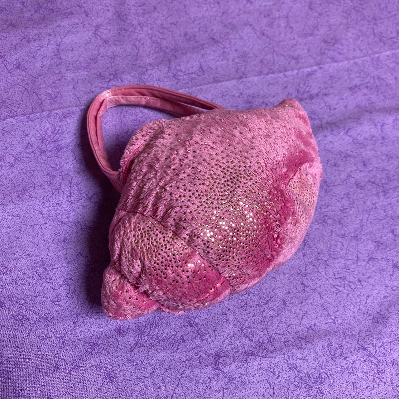 Glittery pink plush seashell purse with gold... | Depop