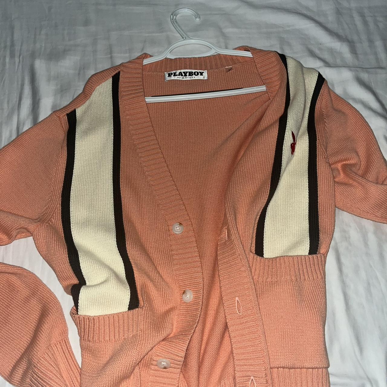 Playboy Men's Pink and Cream Cardigan | Depop