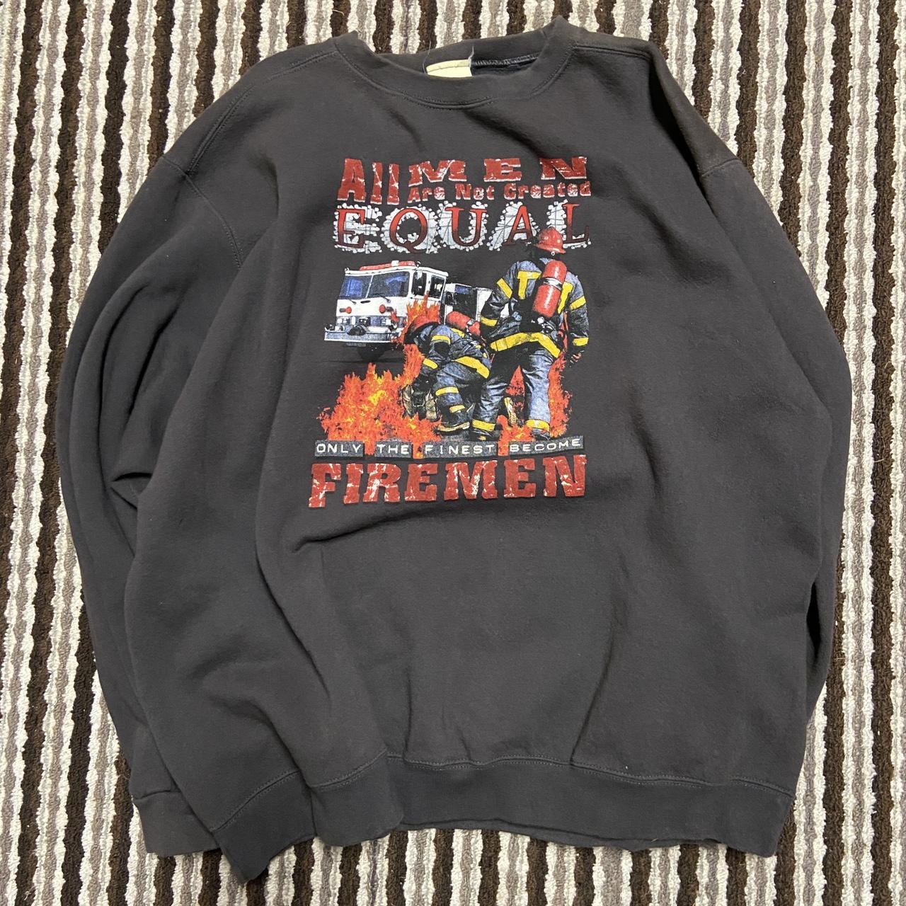 Vintage 90s Firefighter Flames Fire Sweatshirt... - Depop