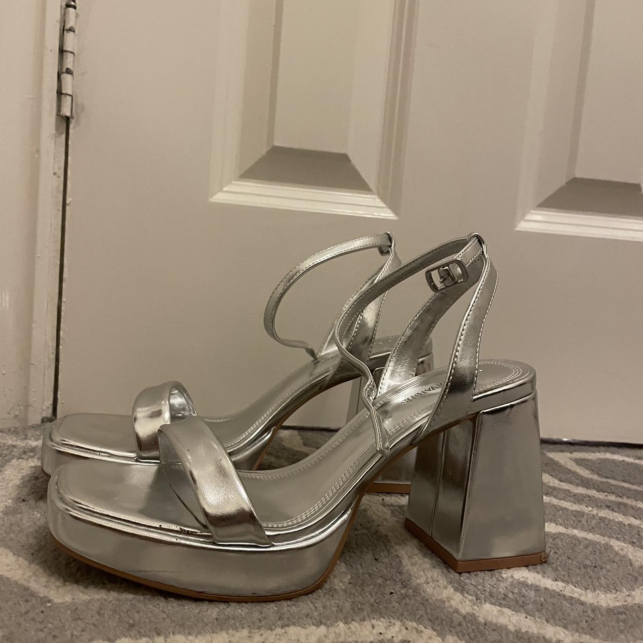 Silver platform heels with chunky heel. Worn once. - Depop