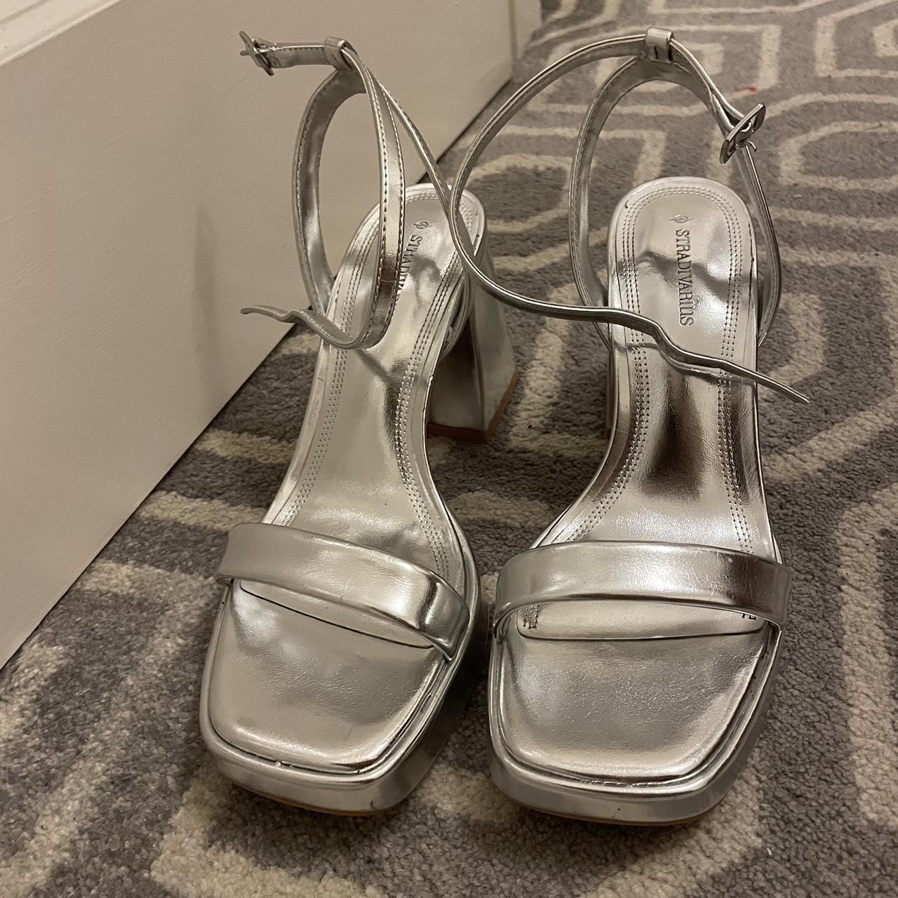 Silver platform heels with chunky heel. Worn once. - Depop