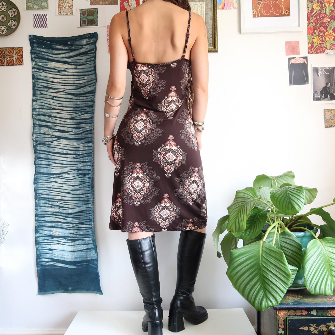 Vintage brown boho pattern silky feel midi... - Depop
